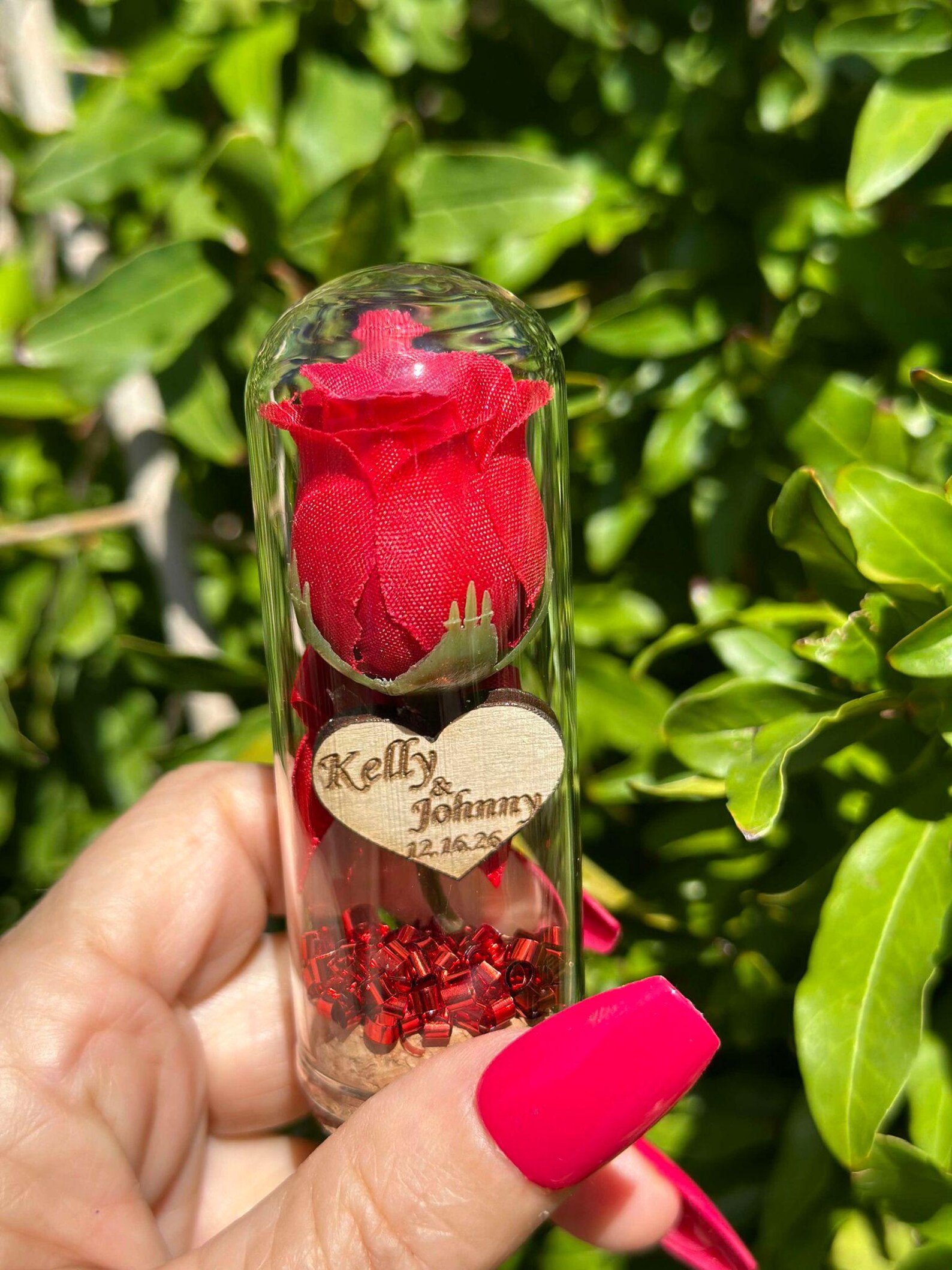Red Rose and Satin Red Ribbon in Glass Tube Wedding Favors, Quinceanera ...