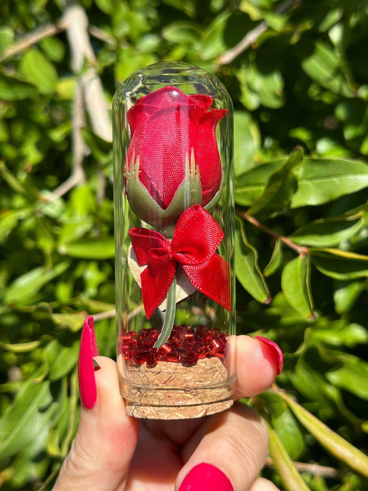 Red Rose and Satin Red Ribbon in Glass Tube Wedding Favors, Quinceanera ...