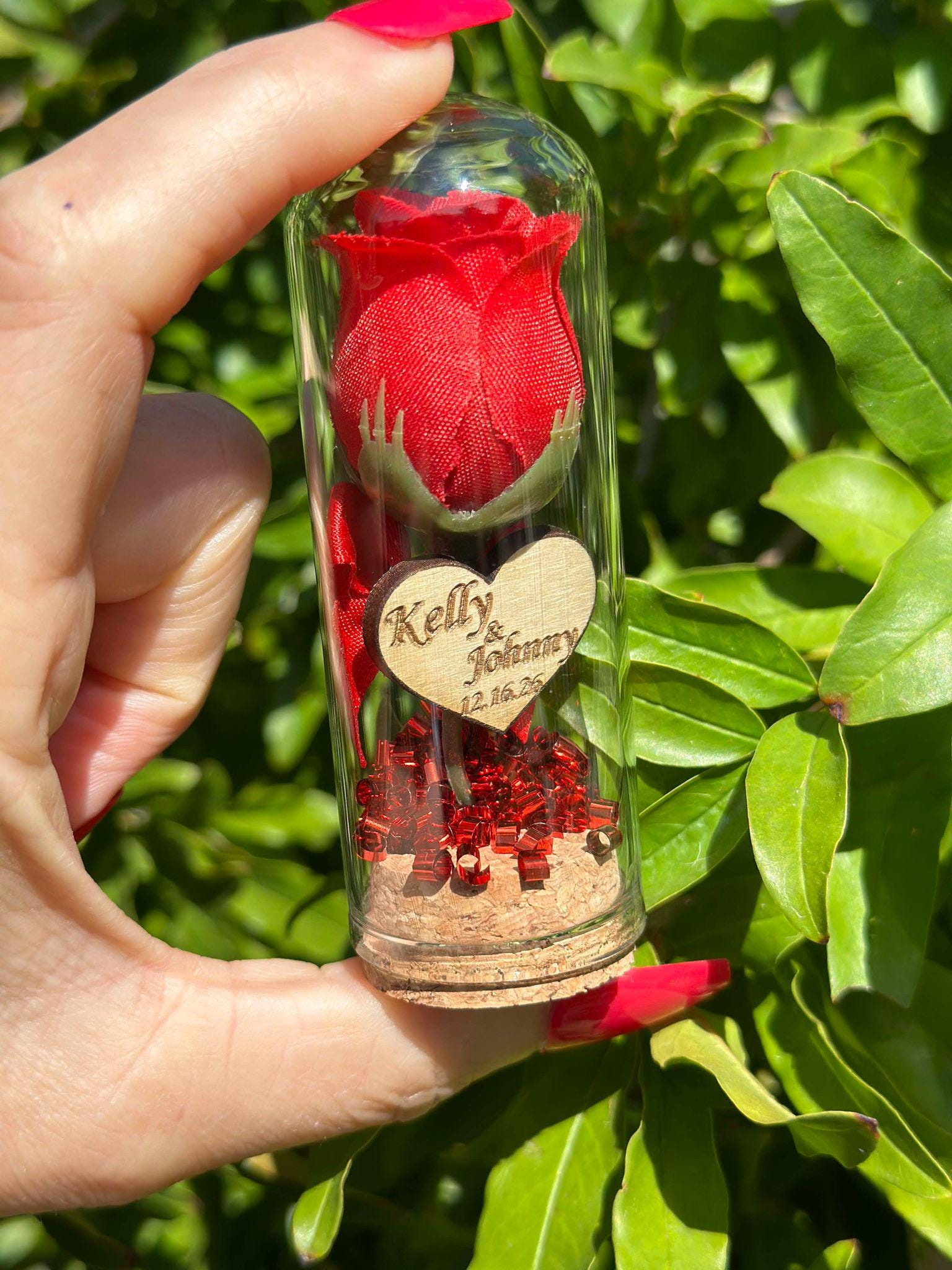 Red Rose and Satin Red Ribbon in Glass Tube Wedding Favors, Quinceanera ...