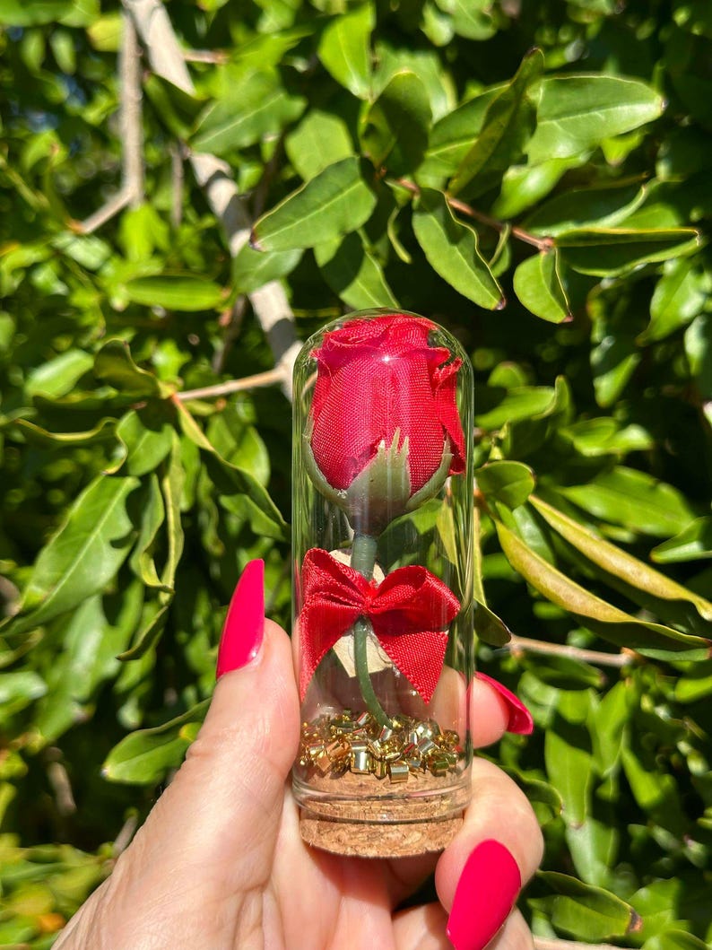 Red Rose and Satin Red Ribbon in Glass Tube Wedding Favors, Quinceanera ...