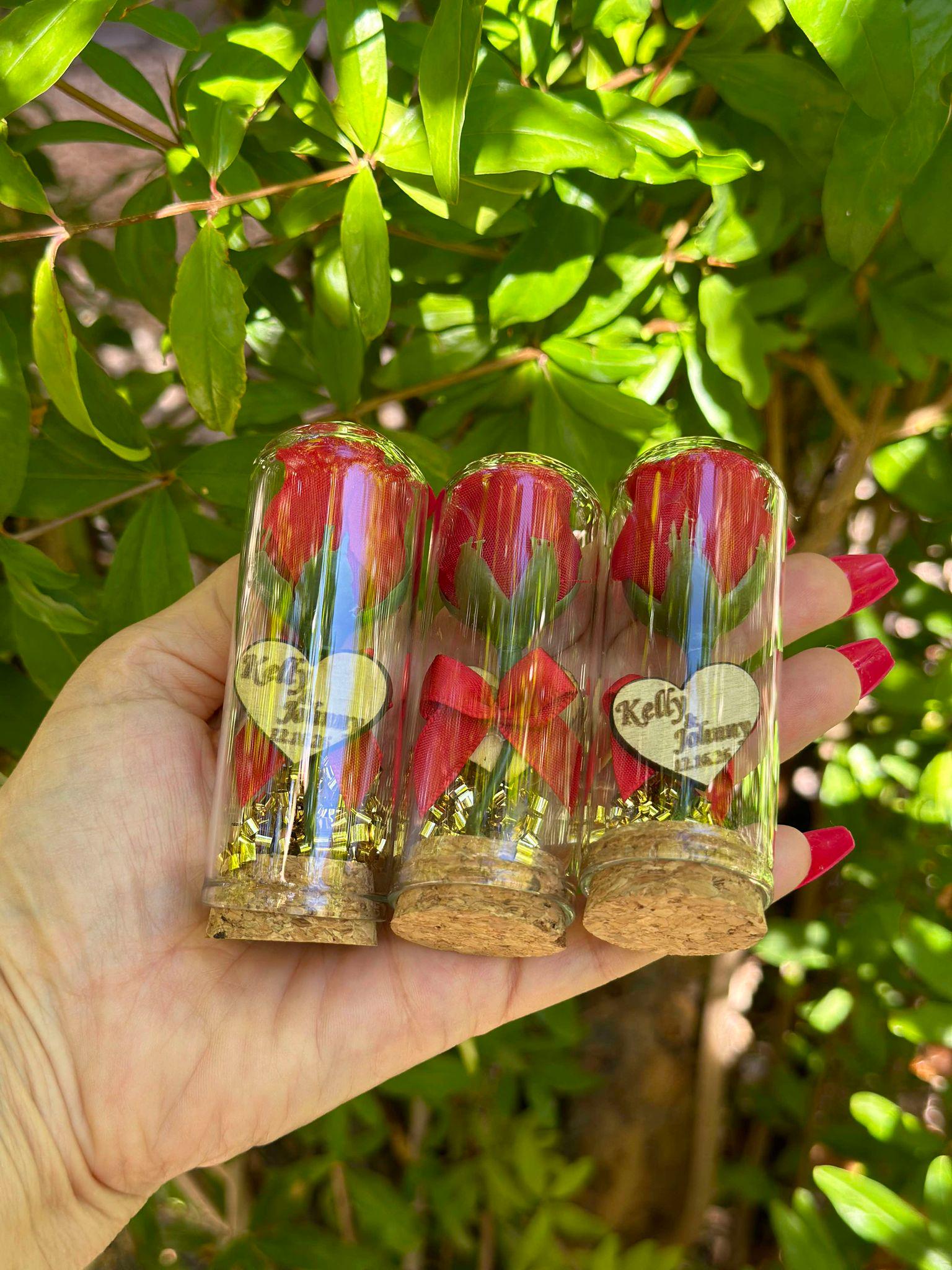 Red Rose and Satin Red Ribbon in Glass Tube Wedding Favors, Quinceanera ...