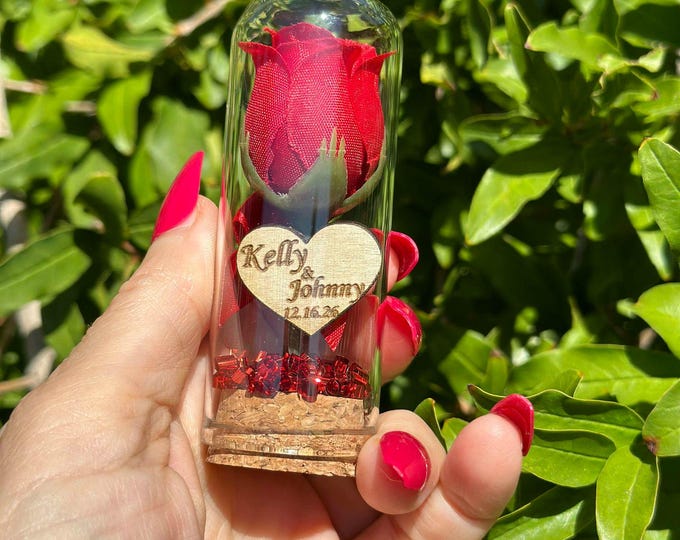 Red Rose and Satin Red Ribbon in Glass Tube Wedding Favors, Quinceanera ...