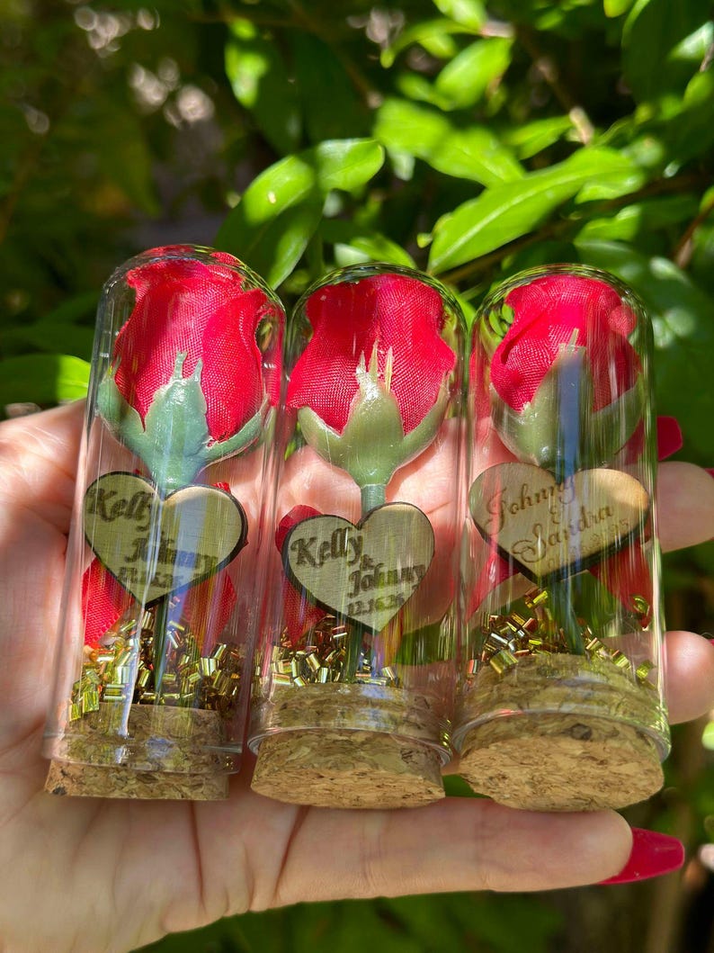 Red Rose and Satin Red Ribbon in Glass Tube Wedding Favors, Quinceanera ...