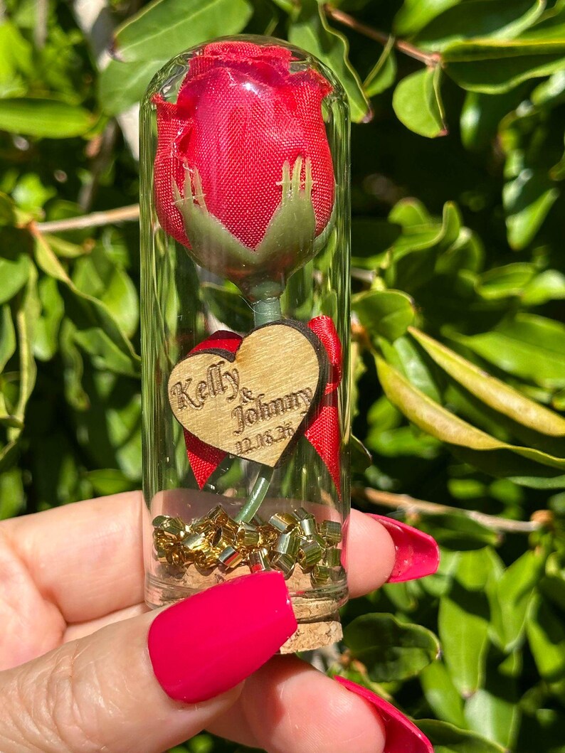Red Rose and Satin Red Ribbon in Glass Tube Wedding Favors, Quinceanera ...