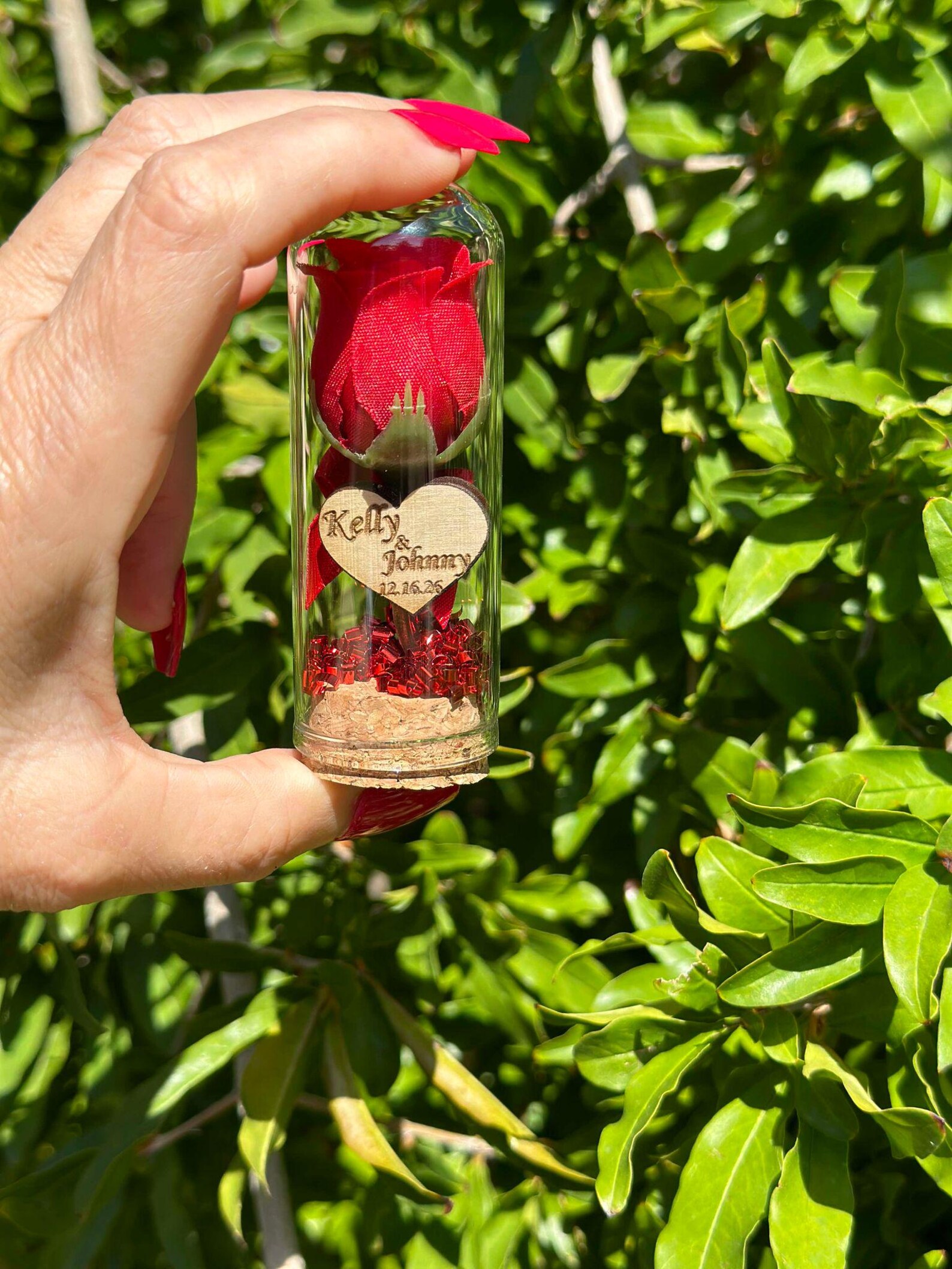 Red Rose and Satin Red Ribbon in Glass Tube Wedding Favors, Quinceanera ...