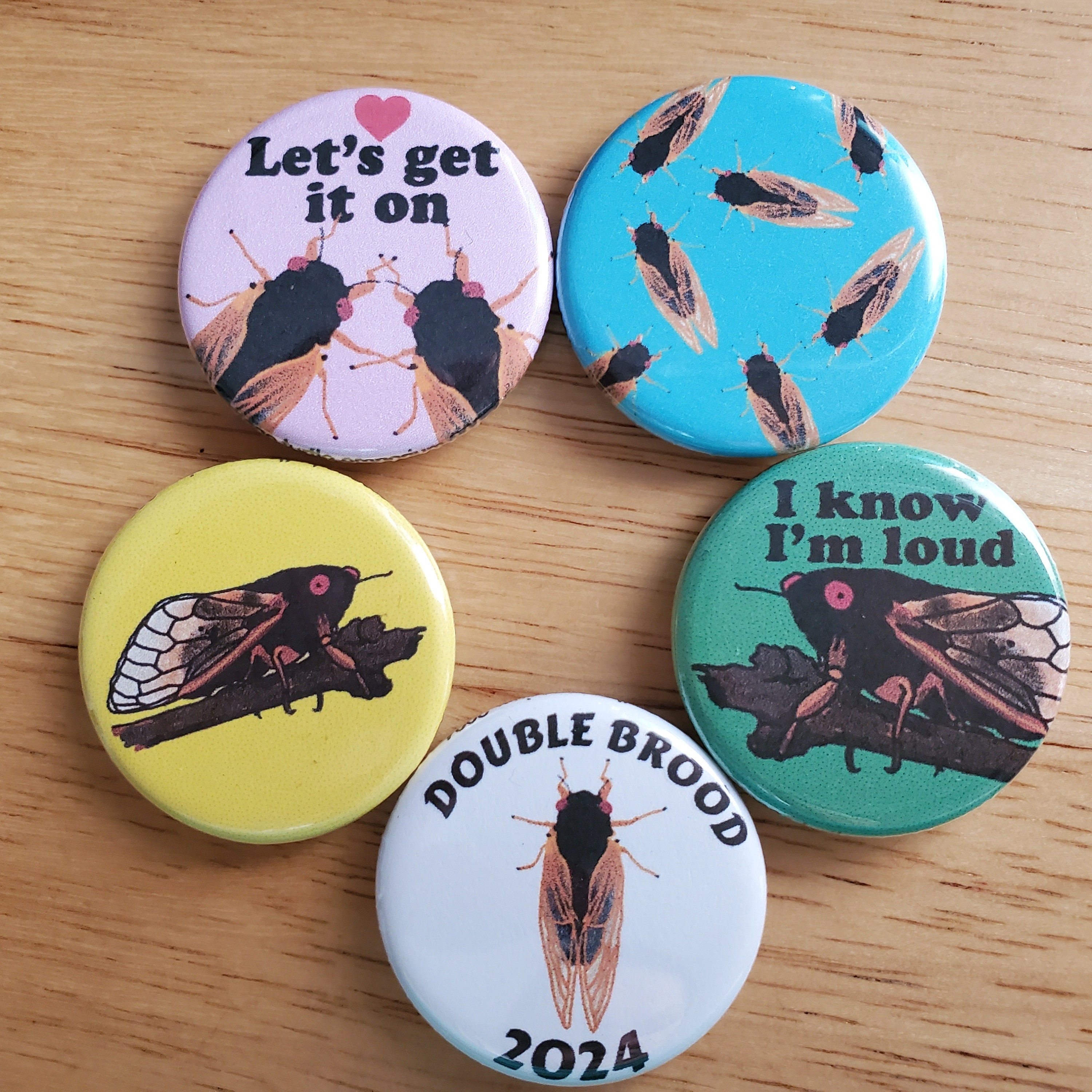 Cicada Pinbacks 5piece Set 2024 Cicadas Funny Cicadas Cicada Art Double ...