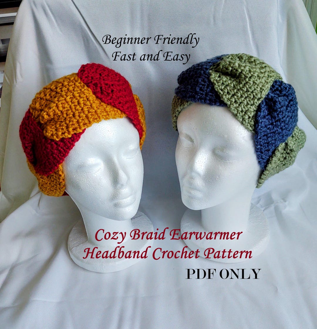 Crochet Pattern Cozy Braid Earwarmer Headband Beginner Friendly Quick ...