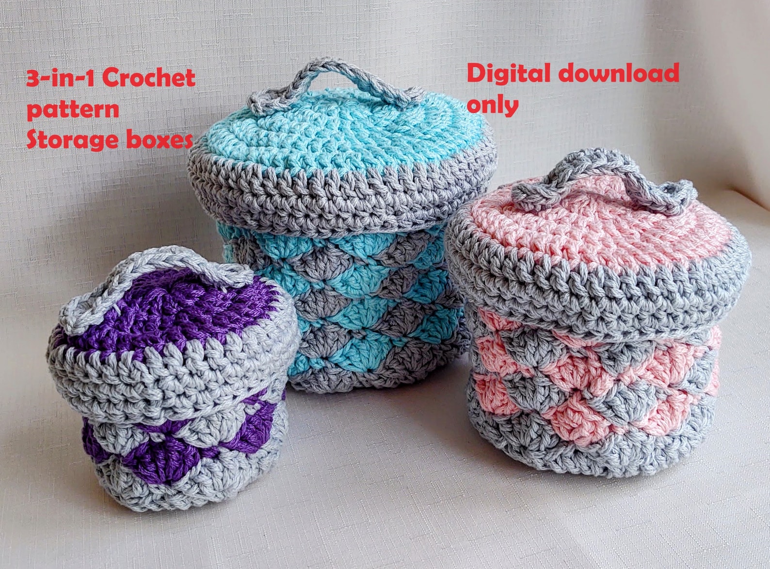Crochet Pattern 3-in-1 Storage Boxes With Lids - Etsy