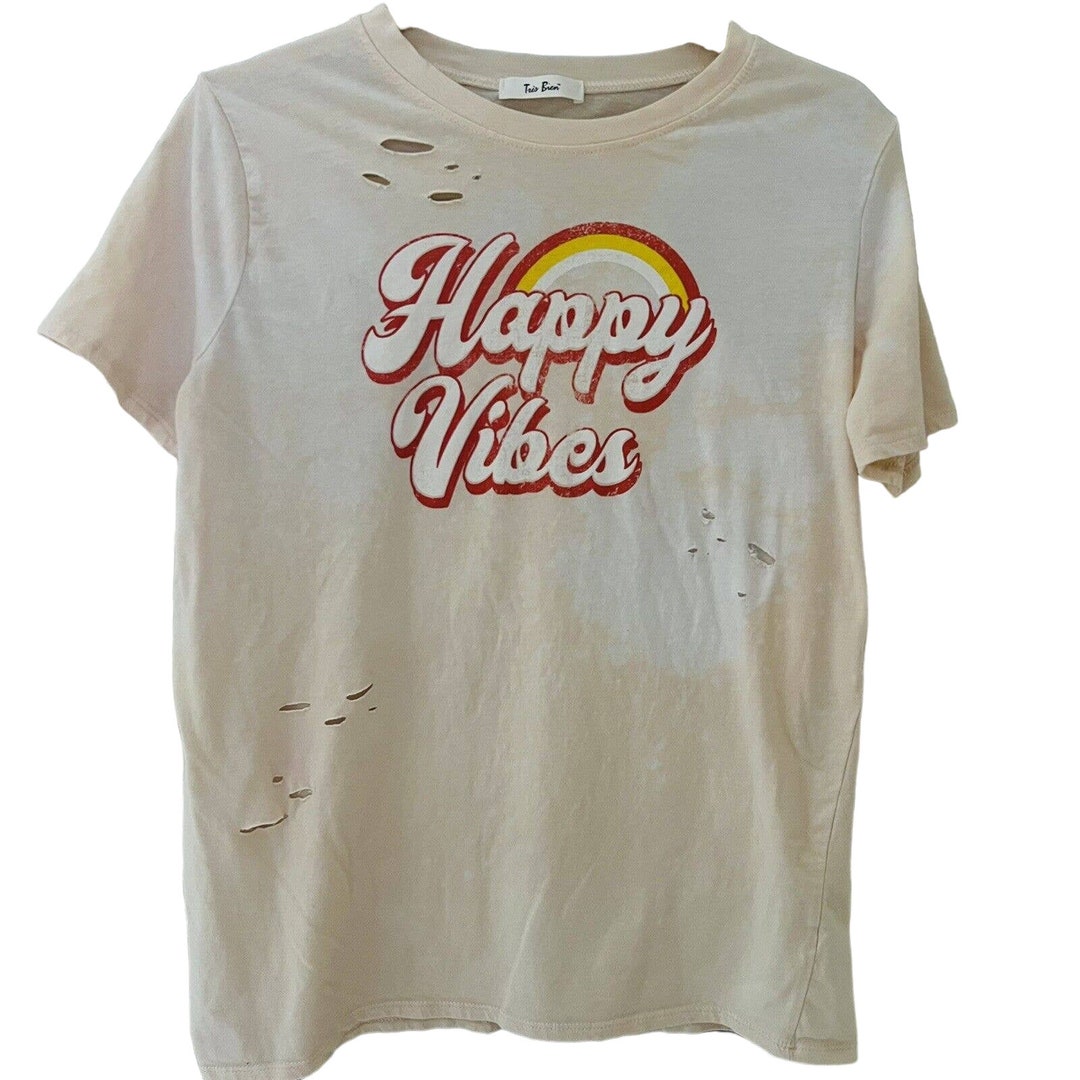 Happy Vibes Vintage Inspired Women's Upcycled Bleached Reworked T-shirt ...