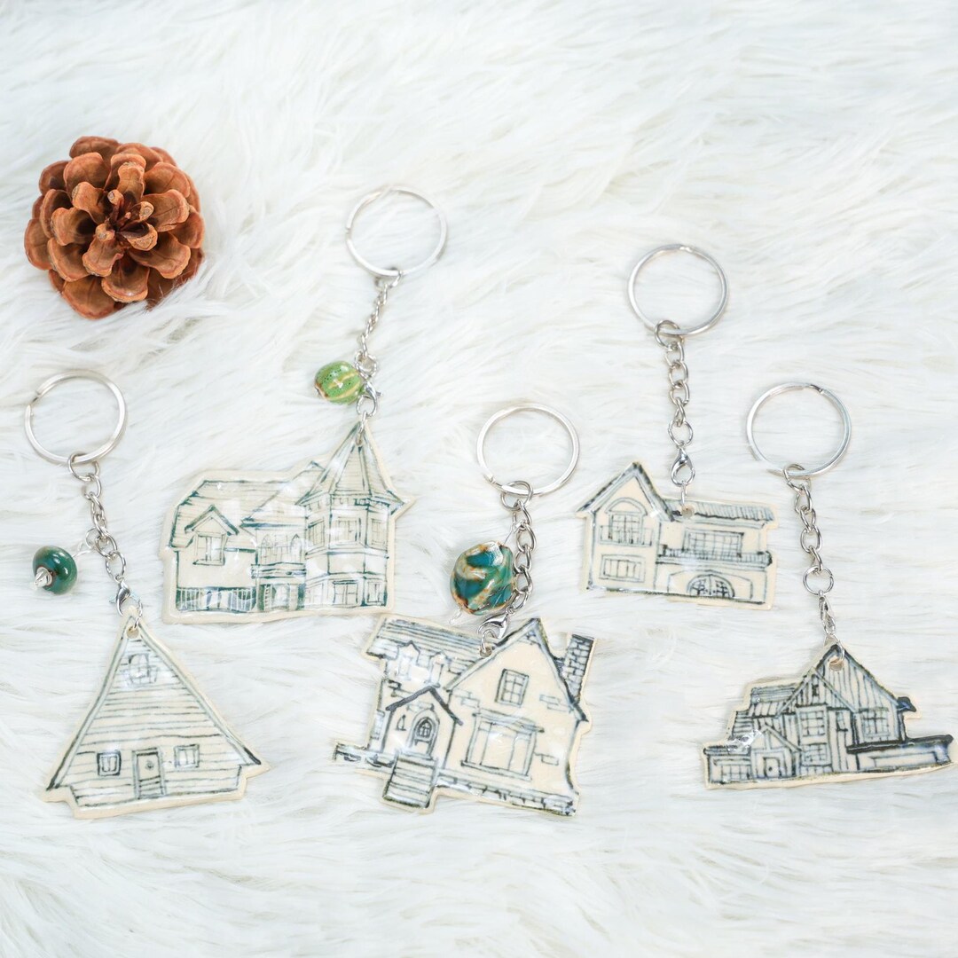 Custom House Keychain Personalized Handmade Ceramic Home Charm My First ...