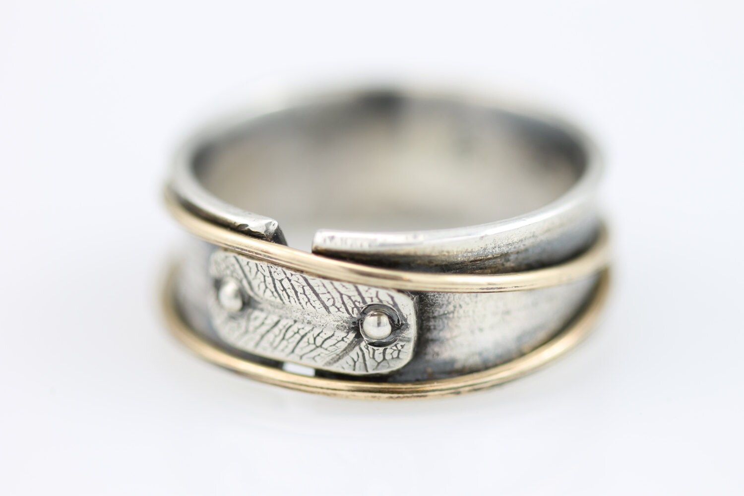 Bridge Ring, Mens Ring, Wedding Band, Silver and Gold Ring, Mixed Metal ...