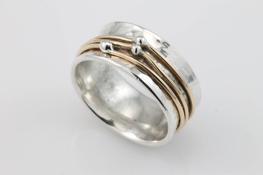 Orbit Spinner Ring With Hammered Texture, Spinner Ring, Meditation Ring ...
