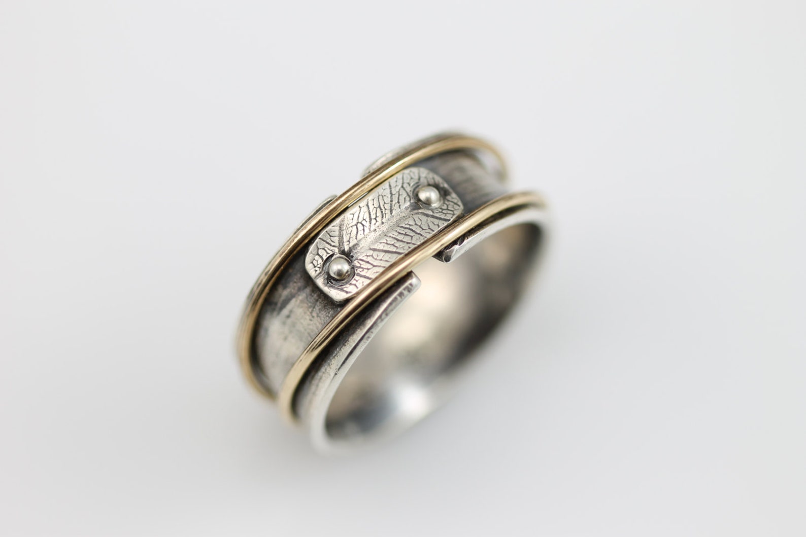 Bridge Ring, Mens Ring, Wedding Band, Silver and Gold Ring, Mixed Metal ...