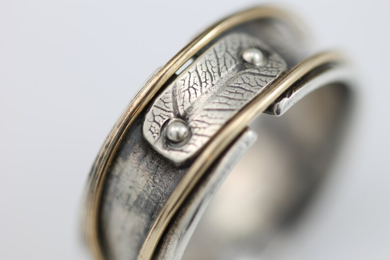 Bridge Ring, Mens Ring, Wedding Band, Silver and Gold Ring, Mixed Metal ...