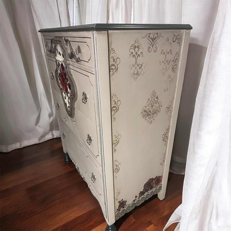 Vintage Full Bedroom Set: Hand-painted Highboy, Vanity, Headboard - Etsy