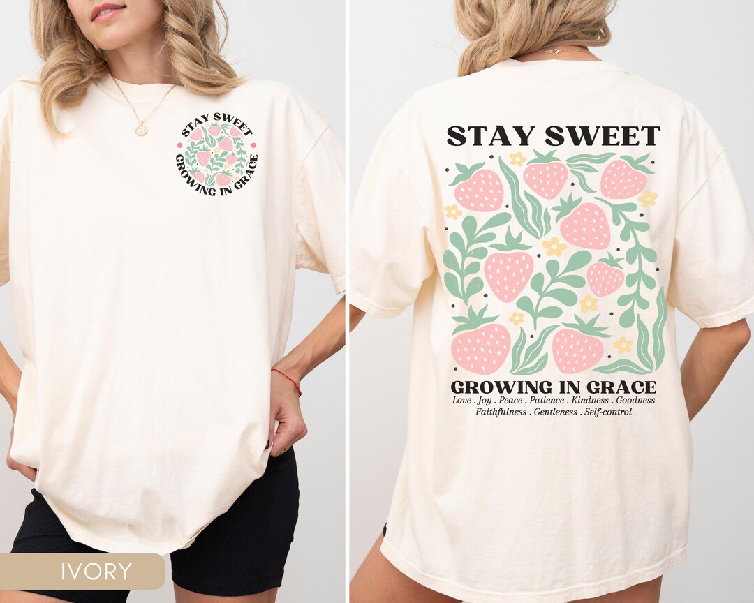 Boho Christian Strawberry Shirt, Grow in Grace Shirt, Bible Verse Shirt ...