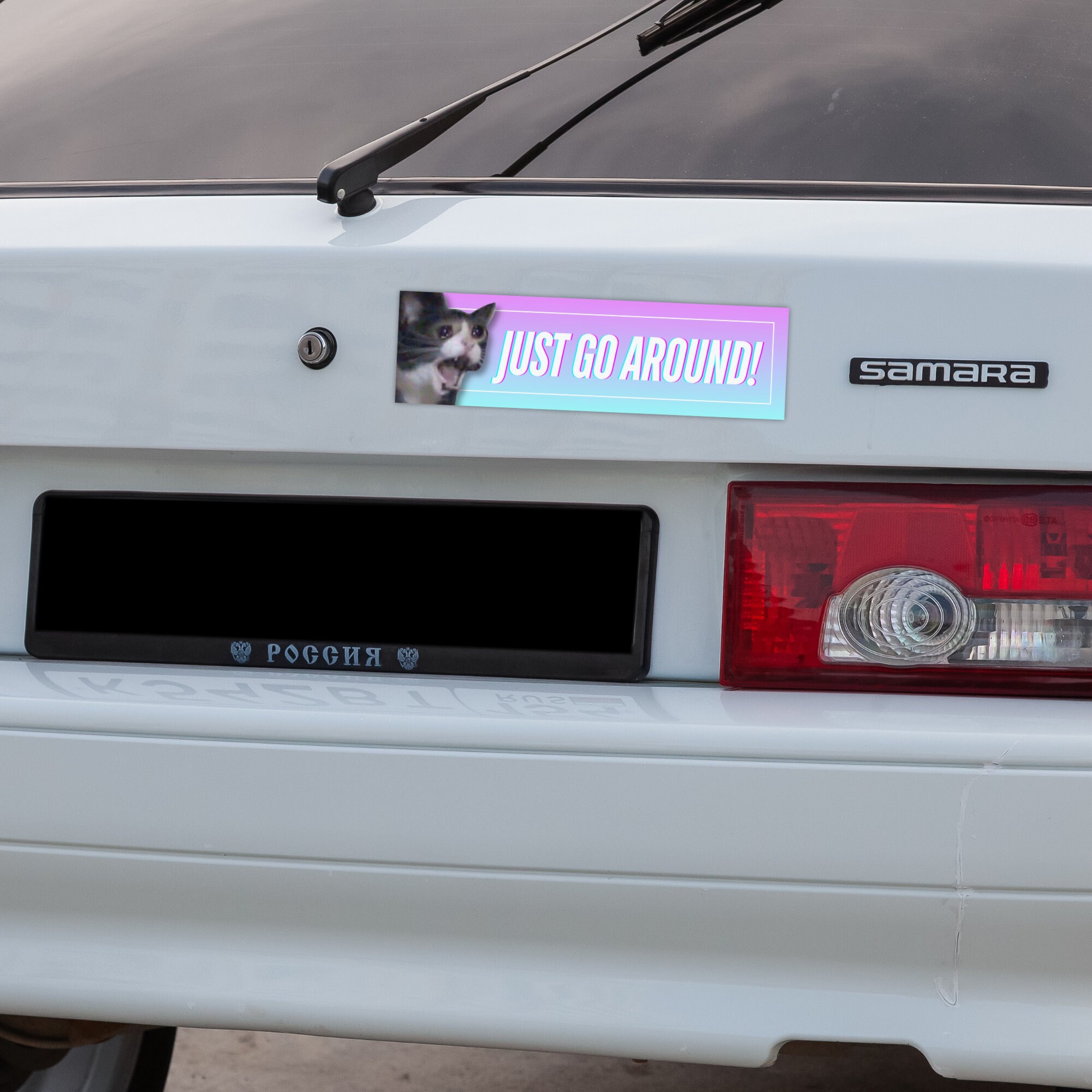 Crying Cat Meme just Go Around Bumper Stickers - Etsy