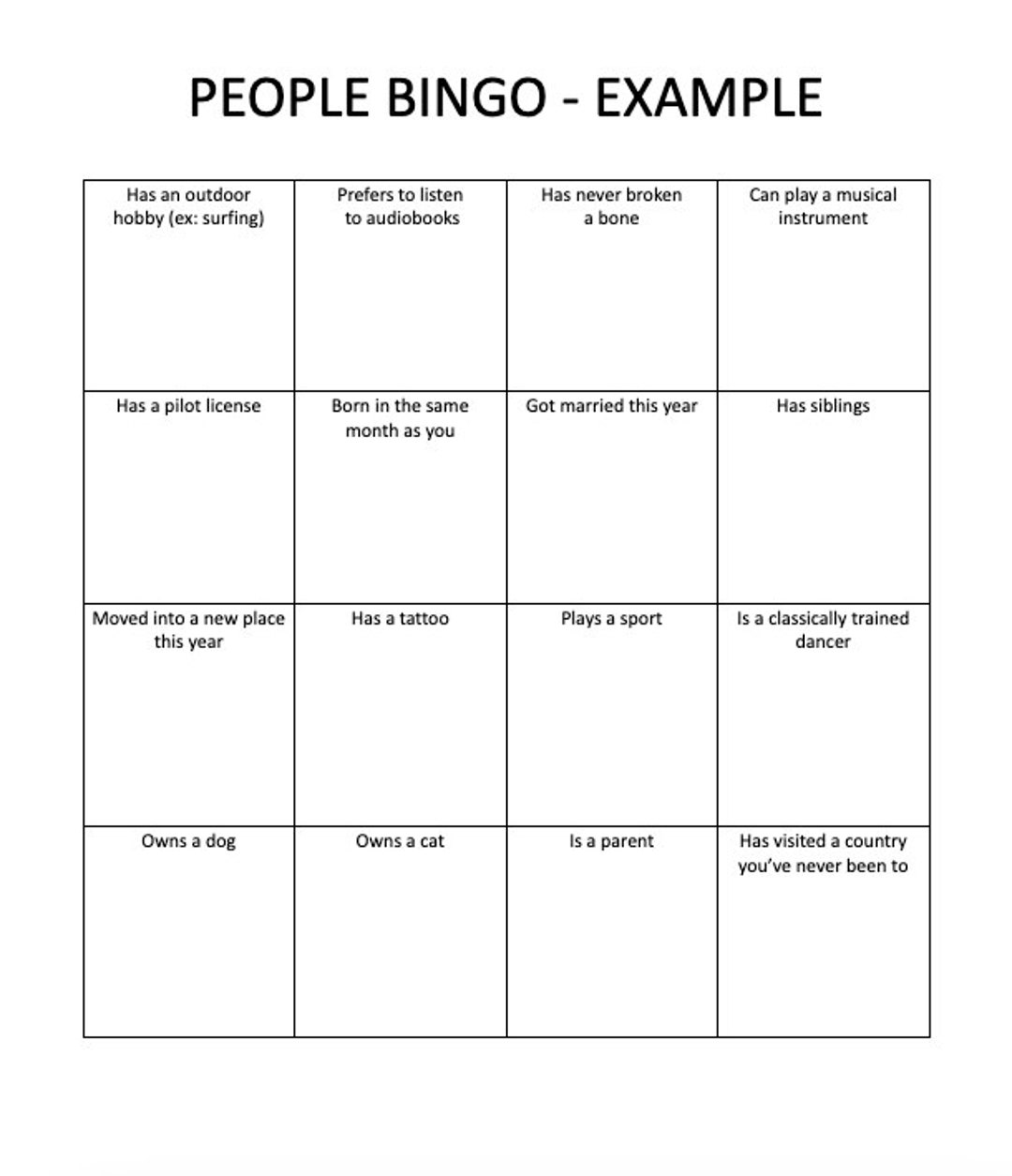 Template for people Bingo Game Networking Game or Ice Breaker Game - Etsy