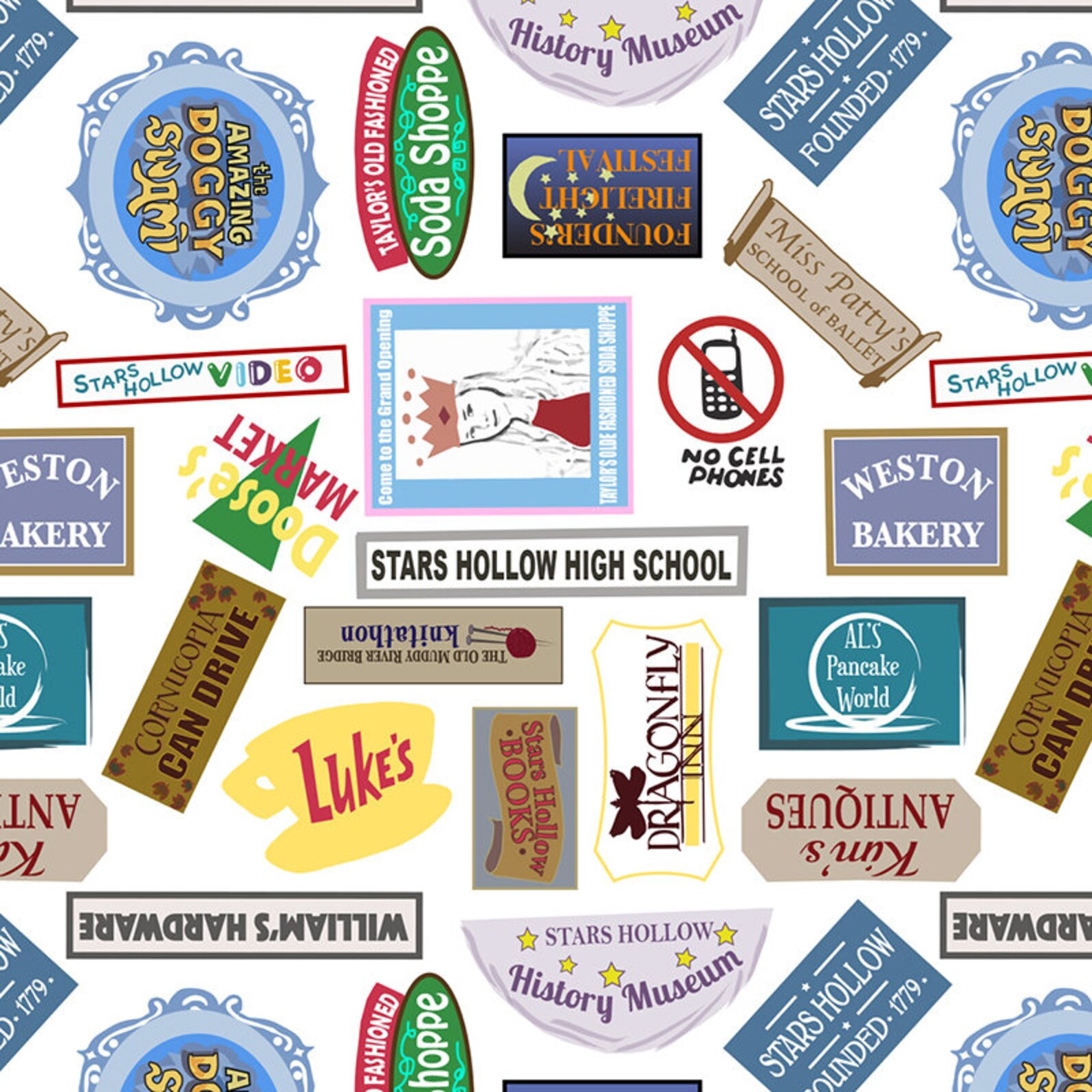 Stars Hollow Signs Fat Quarter 18 X 22 - Etsy