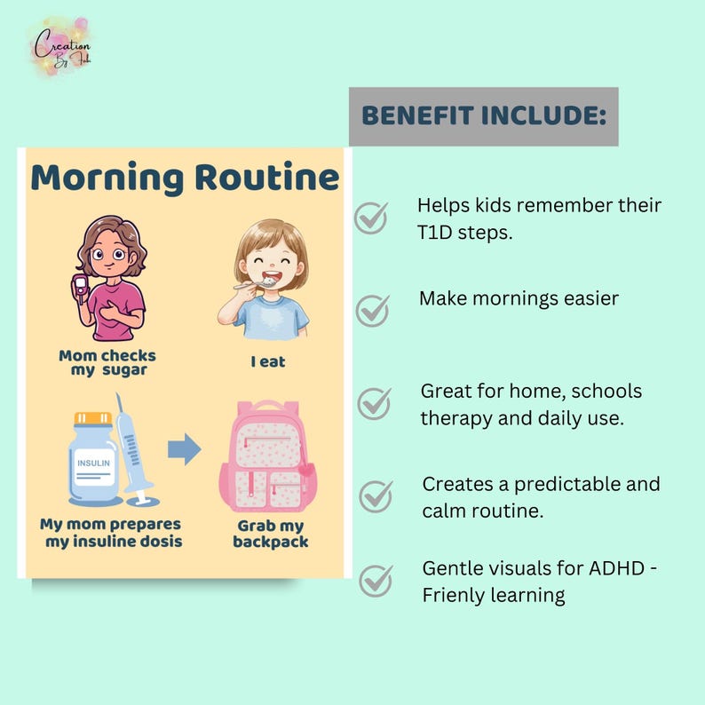 ADHD T1D Kids Flashcards, Visual Routine Cards for Diabetes Care ...