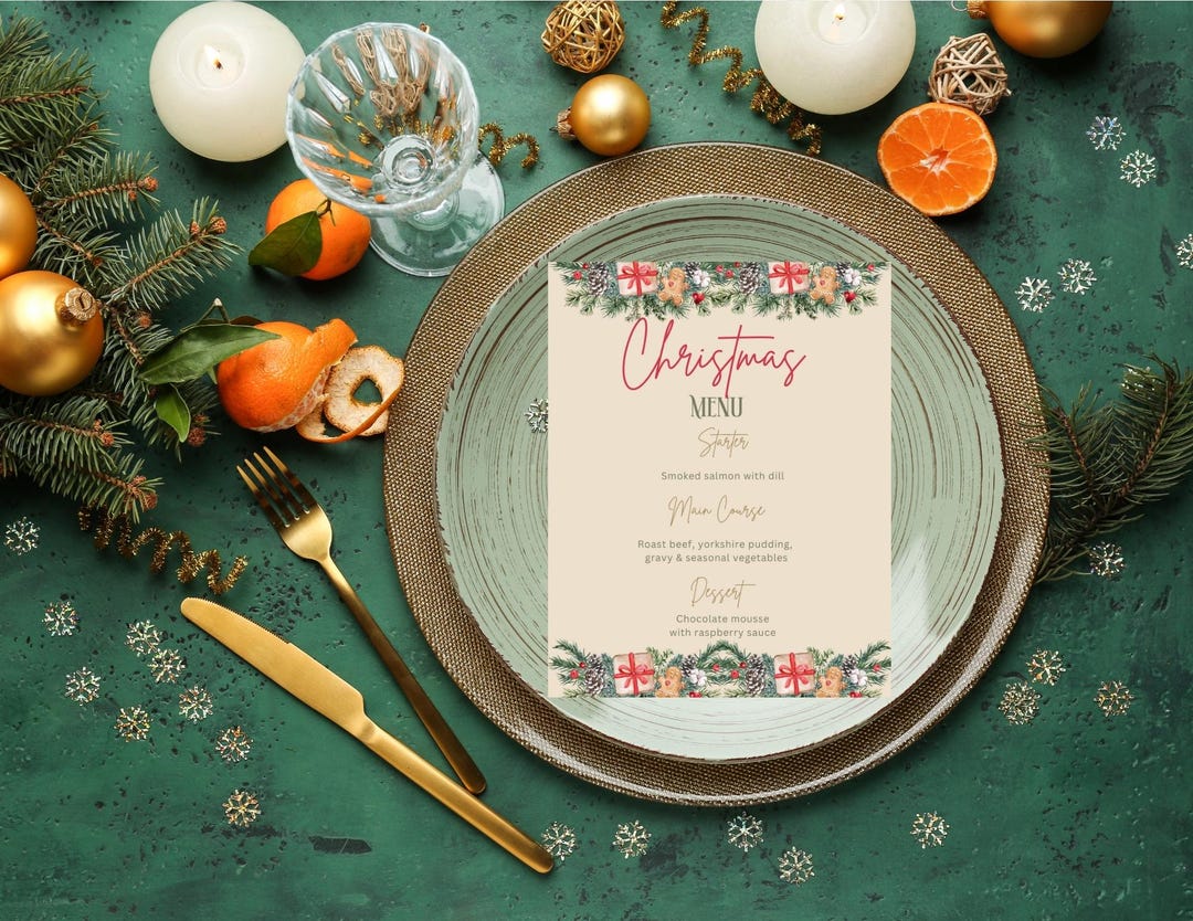Personalized Christmas Menu Card • 5x7 Holiday Dinner Menu (digital ...