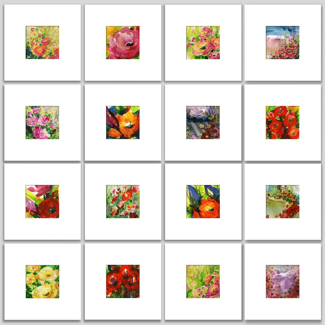 Original Encaustic Floral Artworks, Paintings in Mats, Frame Ready ...