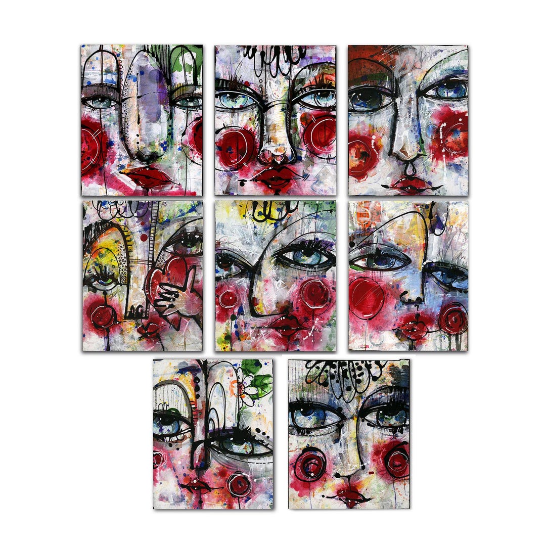 Original Abstract Funky Face Painting on Canvas - Colorful Affordable ...