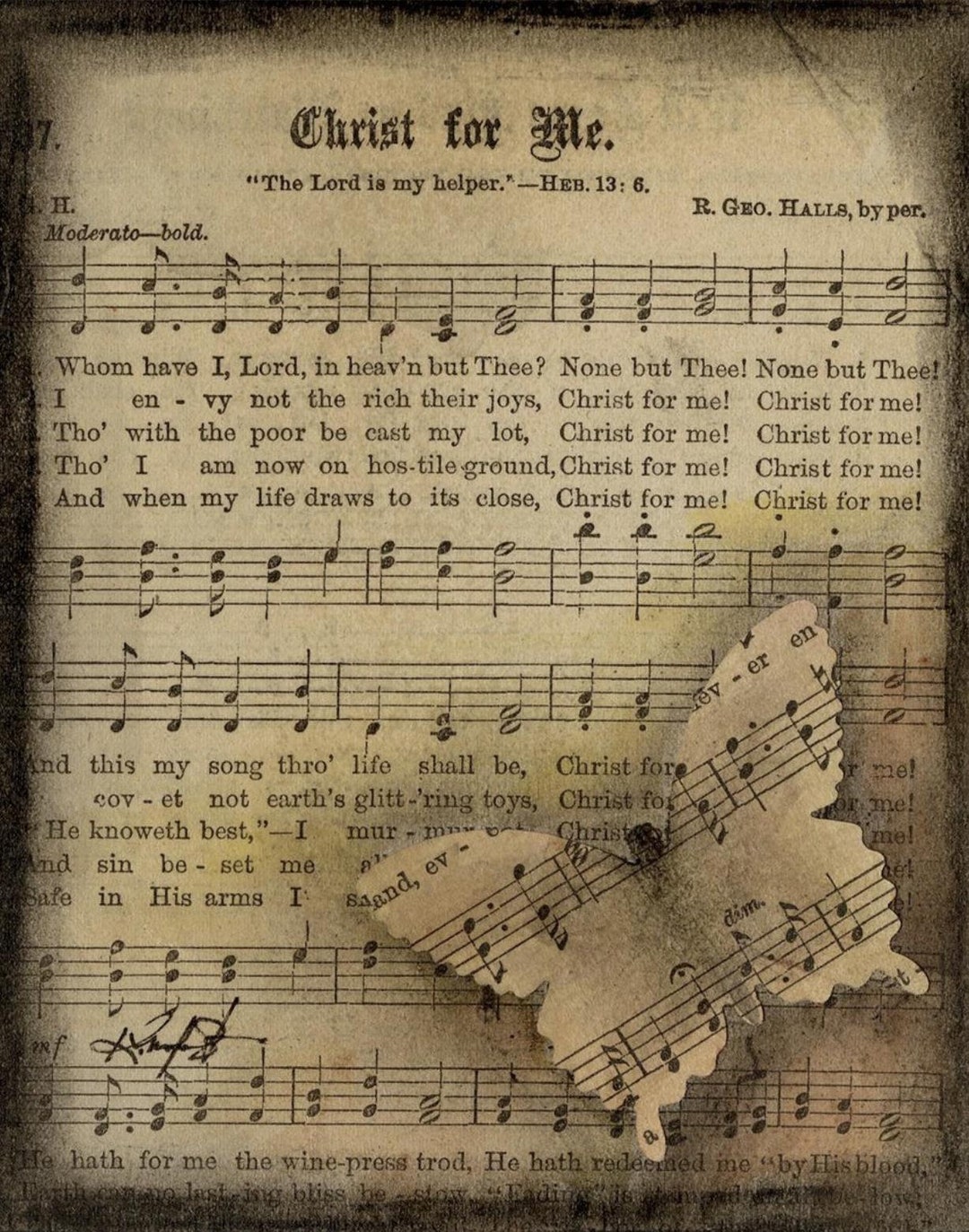 Original Butterfly Collage Art, Vintage Gospel Music Sheet, Miniature ...