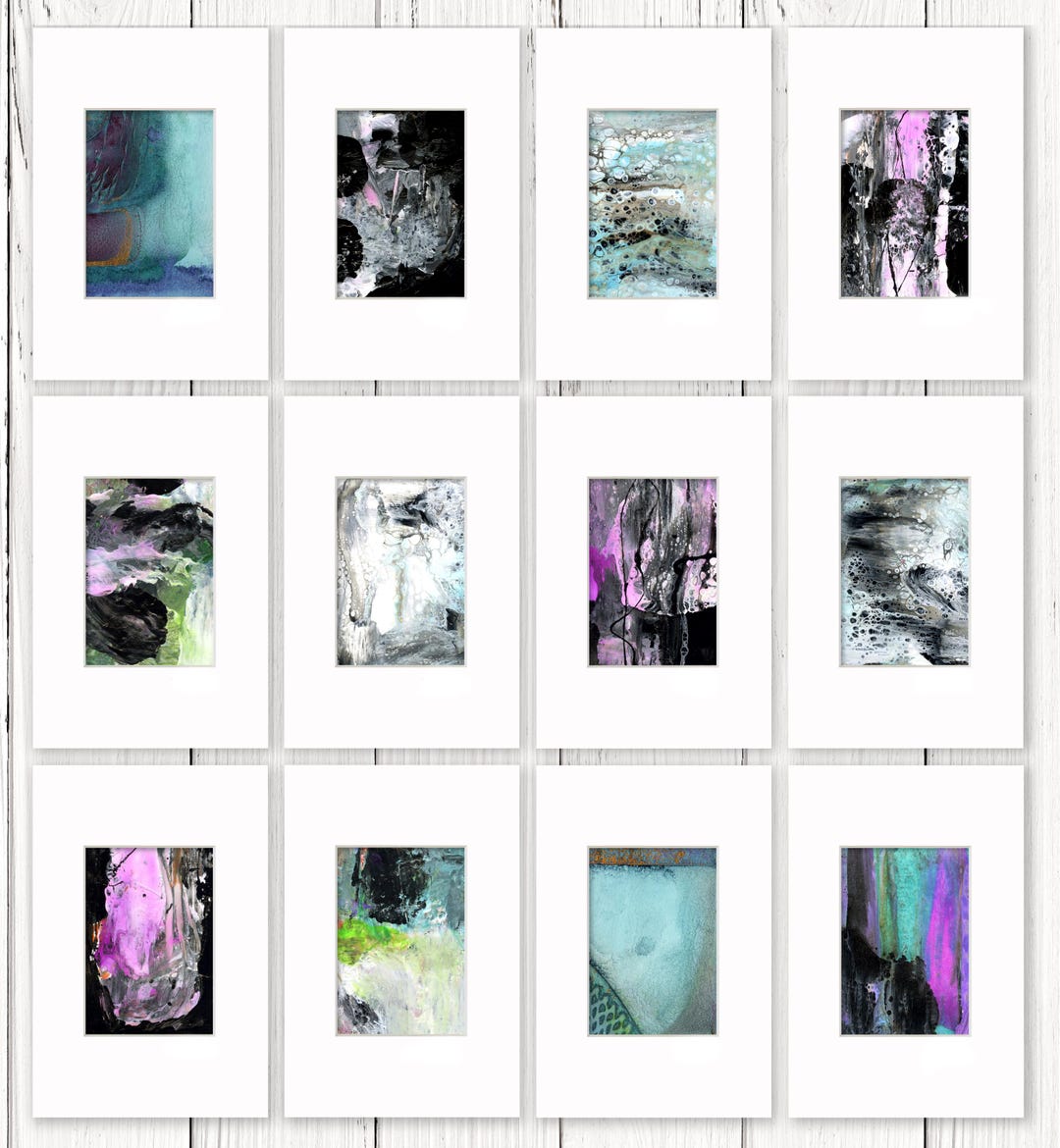 Original Abstract Miniature Artworks, Small Matted Painting, Affordable ...