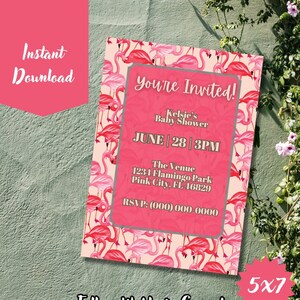 Flamingo Invitation EDITABLE CANVA TEMPLATE - Etsy