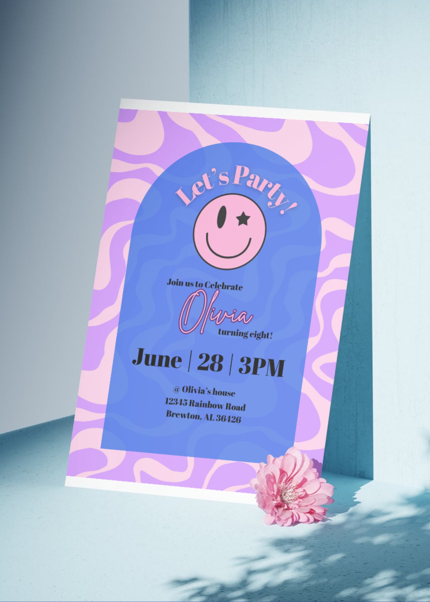 Smiley Birthday Invitation Thank You Card EDITABLE CANVA TEMPLATE - Etsy