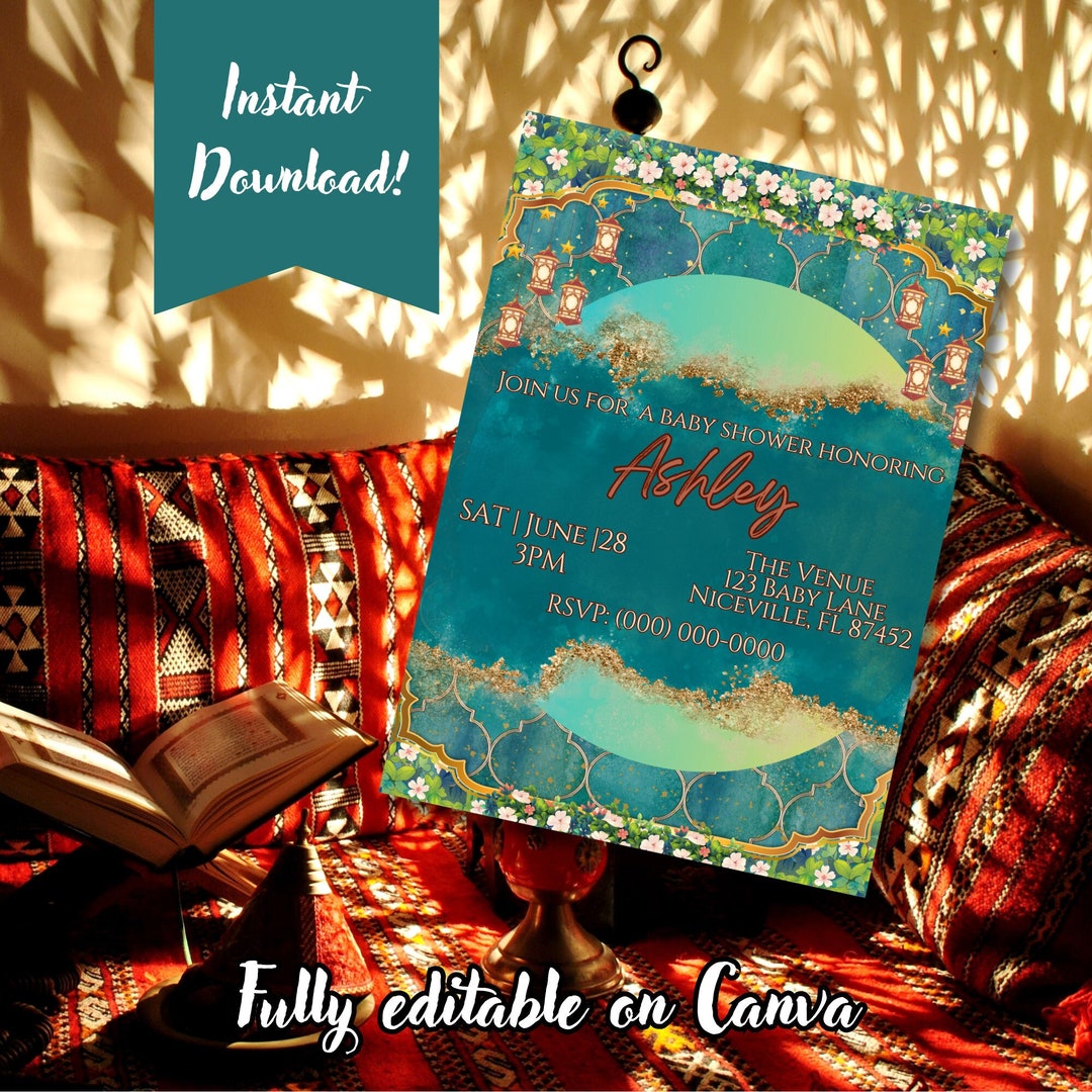 Moroccan Baby Shower Invitation EDITABLE CANVA TEMPLATE - Etsy