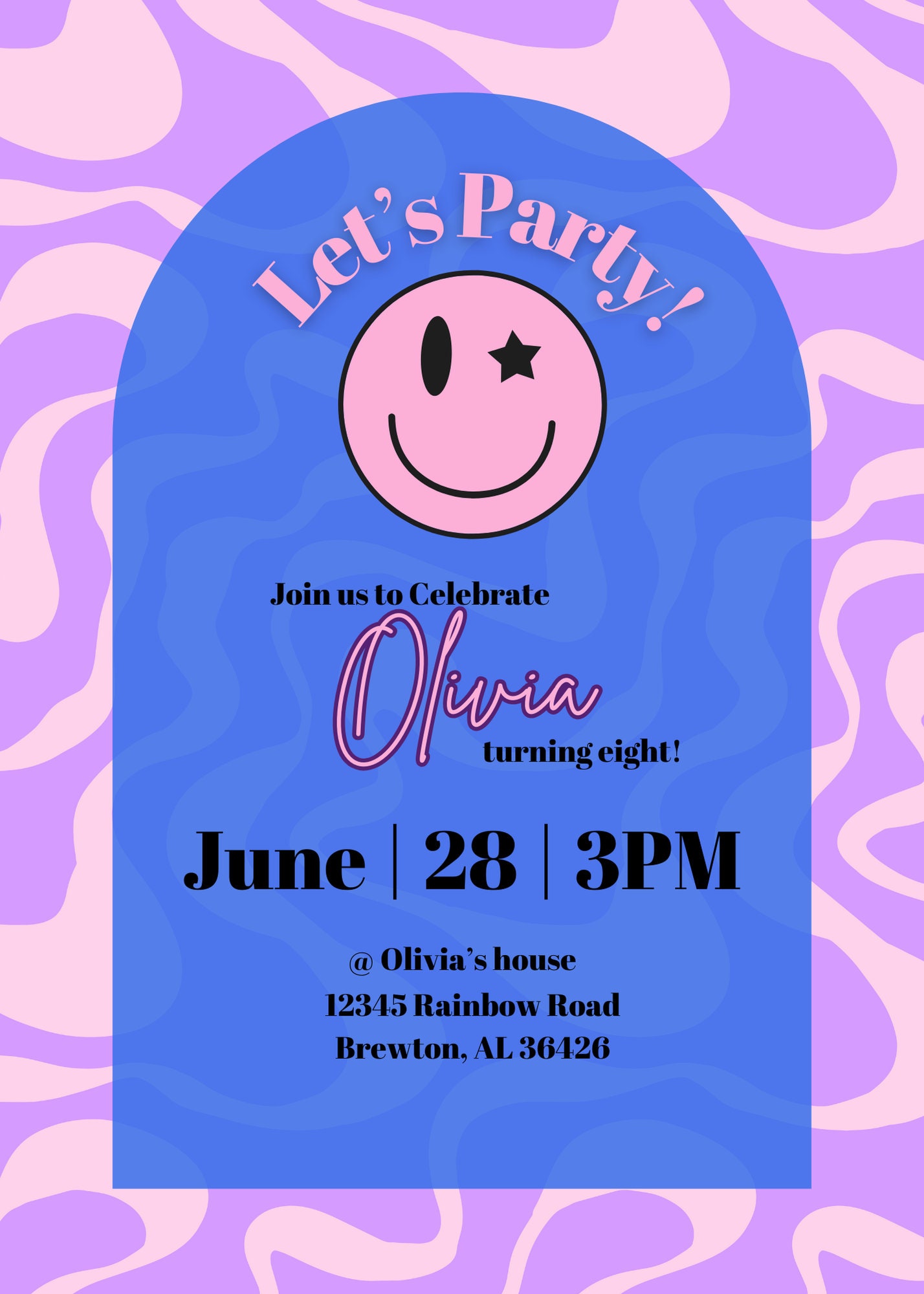 Smiley Birthday Invitation Thank You Card EDITABLE CANVA TEMPLATE - Etsy