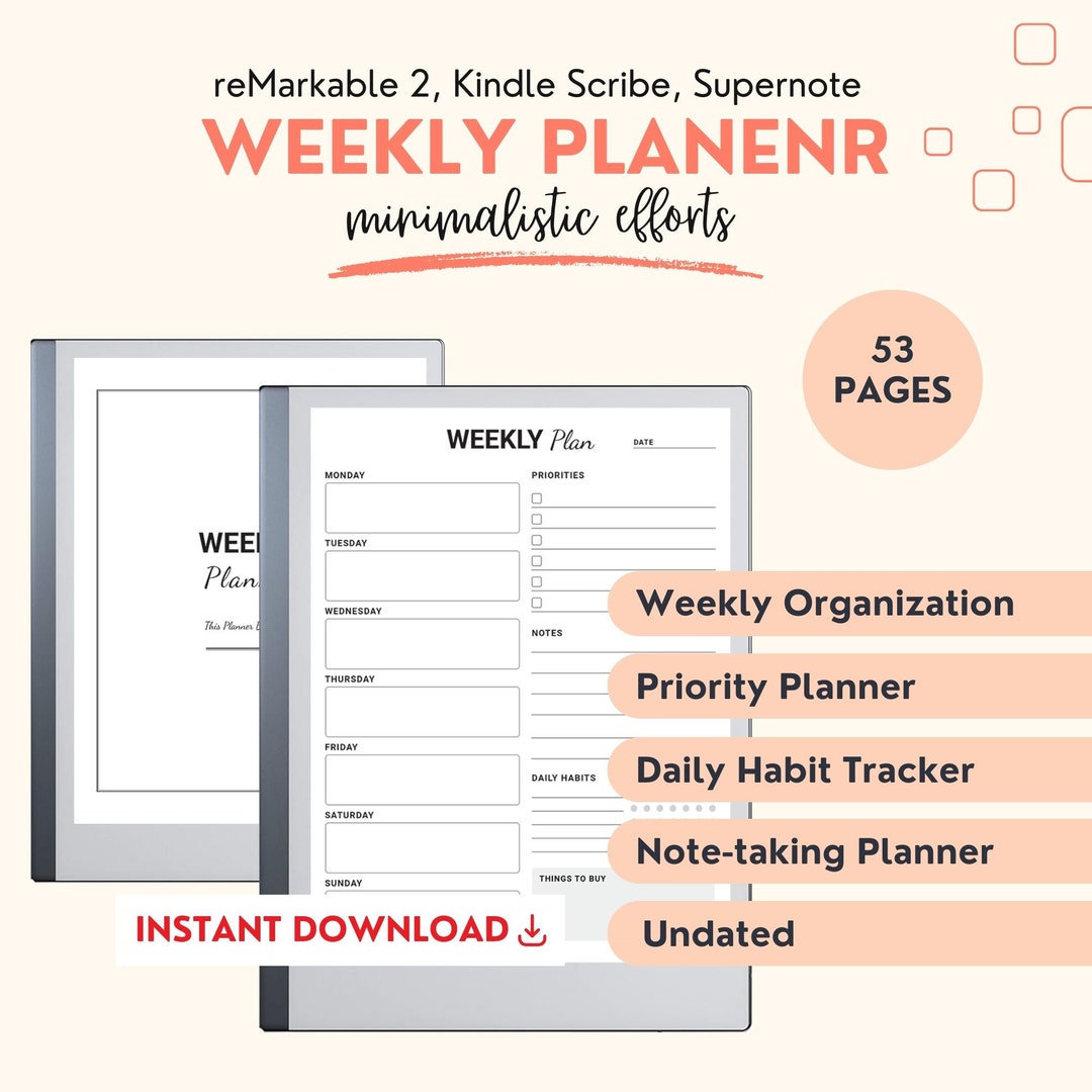 Remarkable 2 Weekly Planner, Remarkable 2 Templates, Digital Planner ...