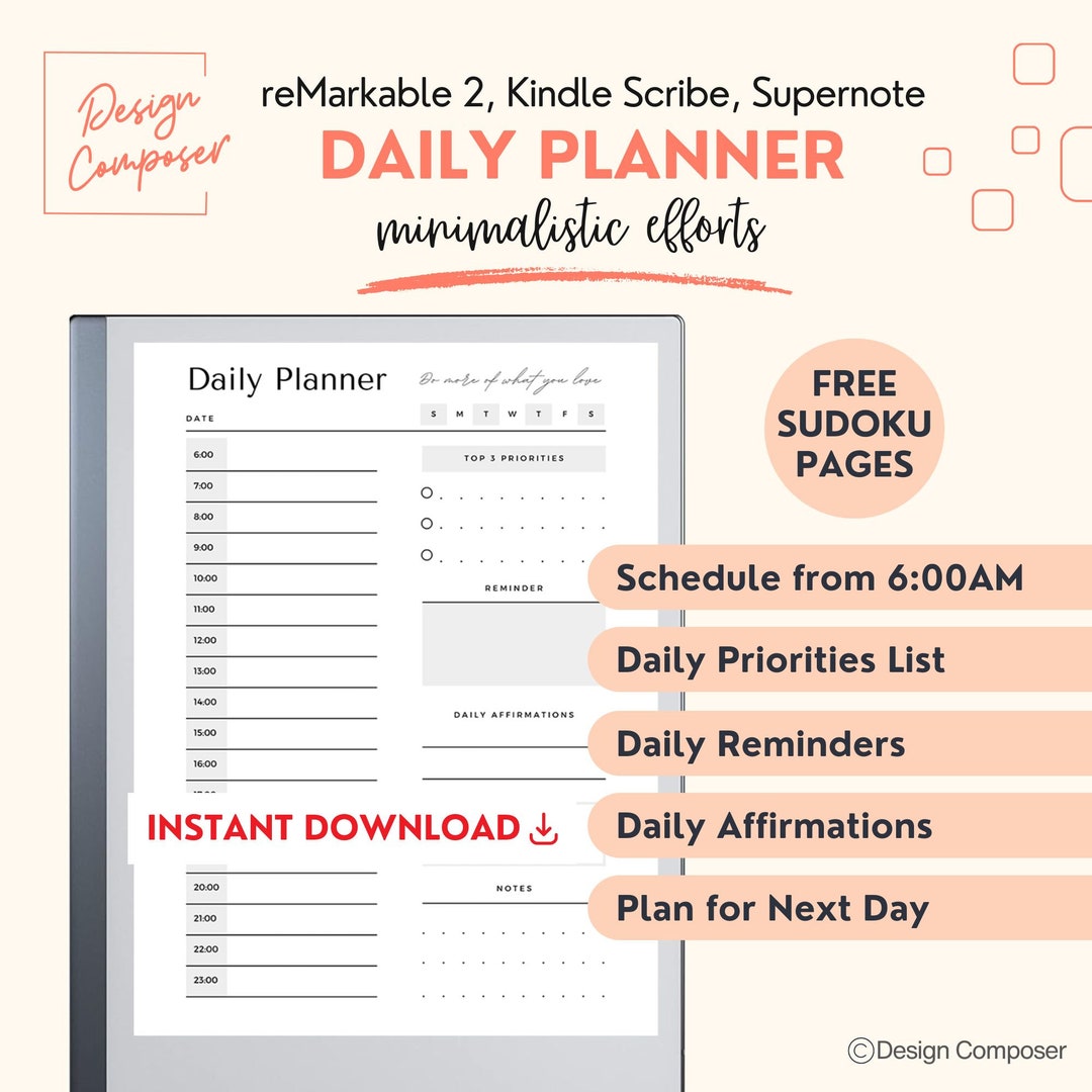 Remarkable 2 Daily Planner, Kindle Scribe Templates, Productivity Tool ...