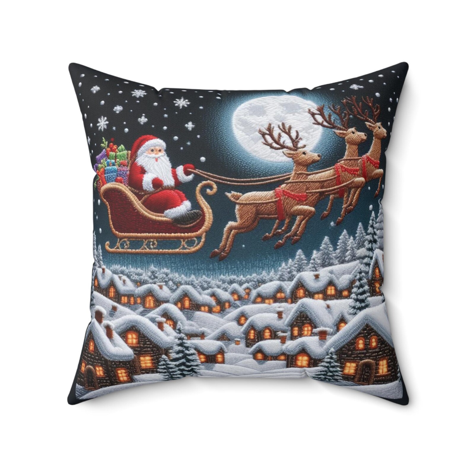 Midnight Flight 1 Embroidered Look Santa, Sleigh & Reindeer Faux Suede ...