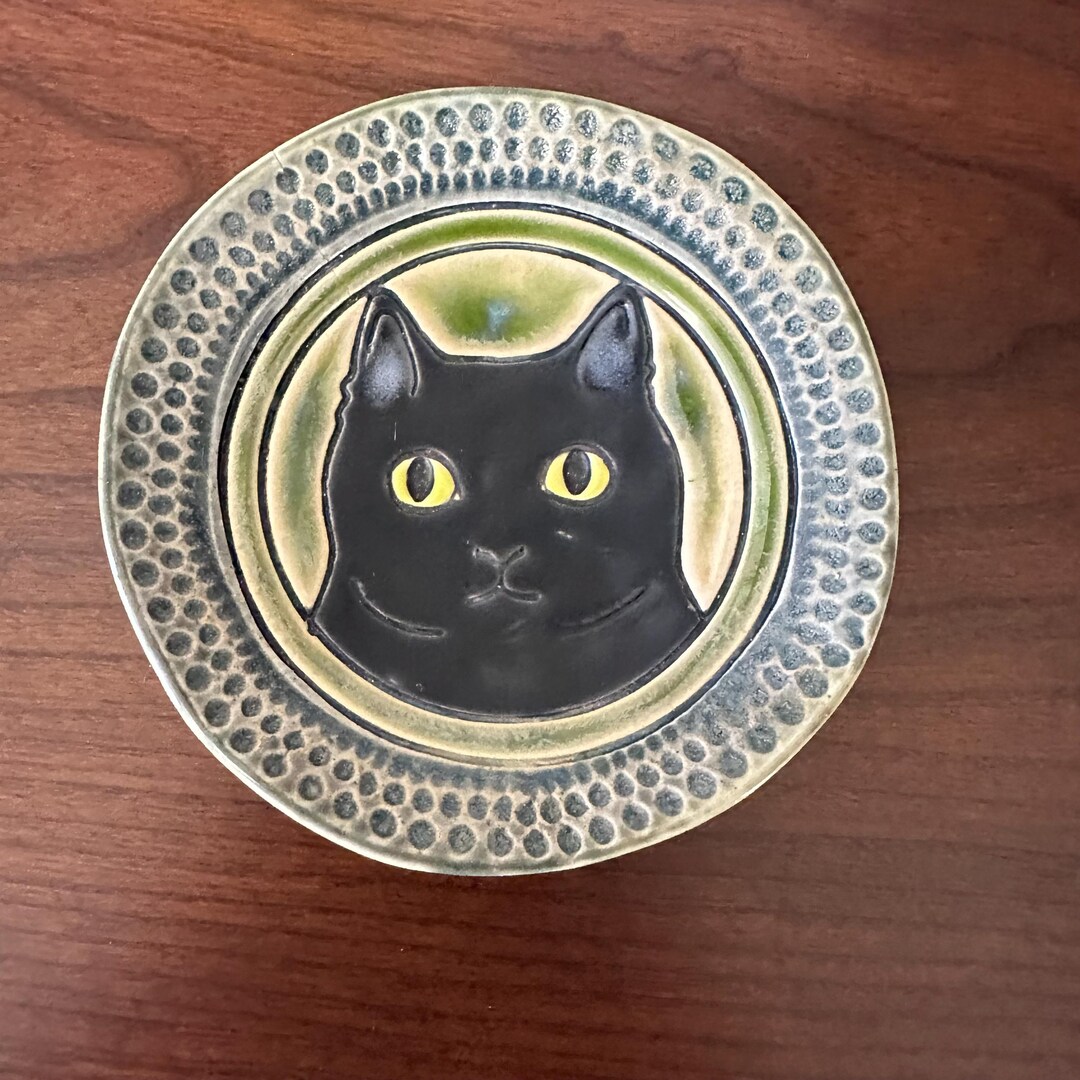 Tiny Cat Face Dish - All Black Cat Face Dish W/ Decorative Border ...