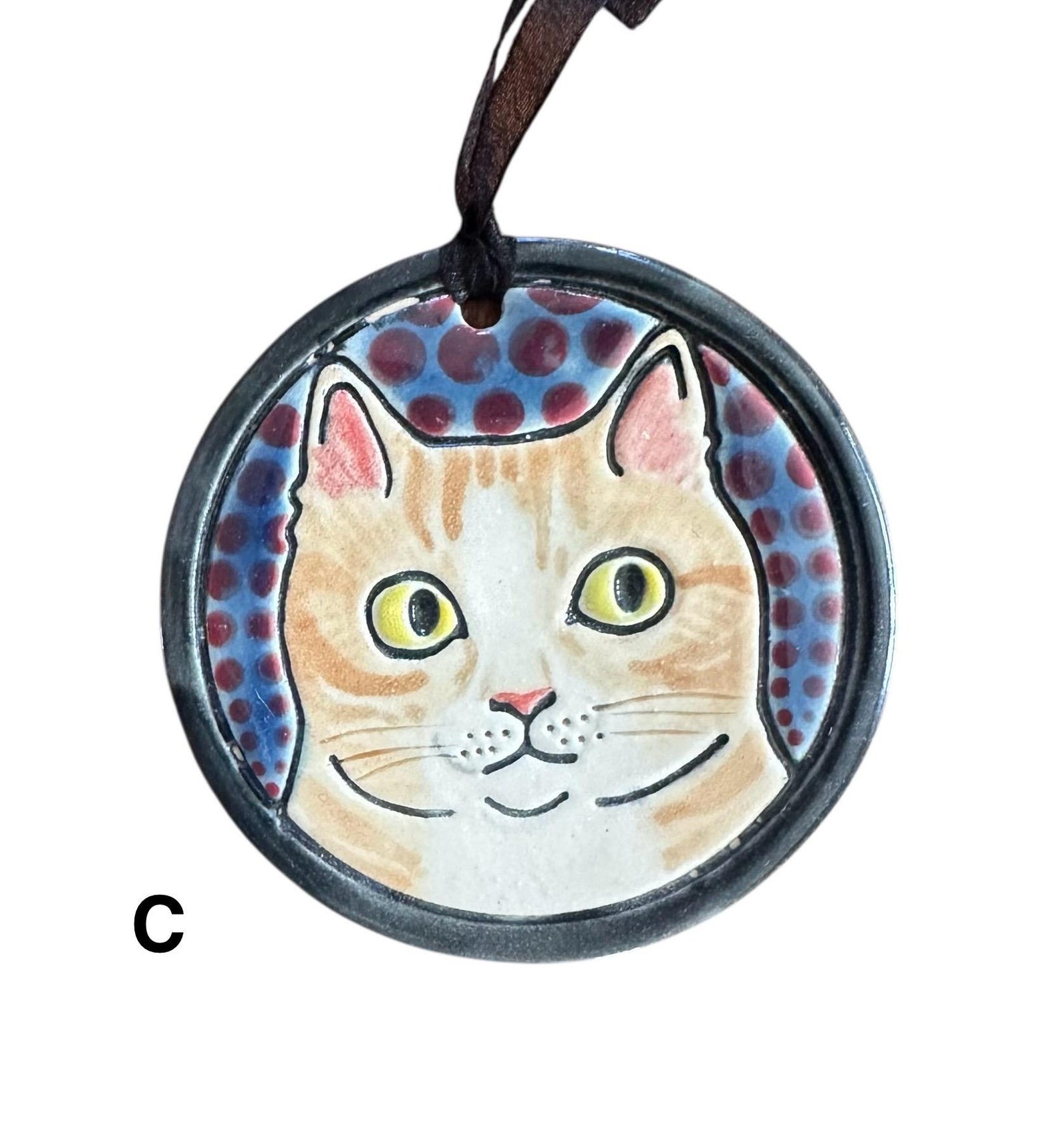Ceramic Cat Portrait Ornament - Stoneware Clay W/ Underglaze & Transfer ...