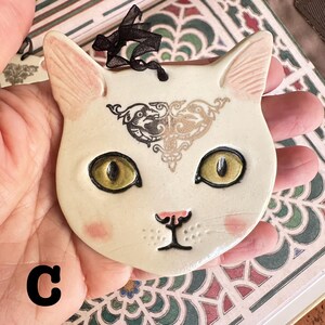 Cat Ornament - Handmade White Cat Ceramic Ornament With Palladium Luster Design - White ...