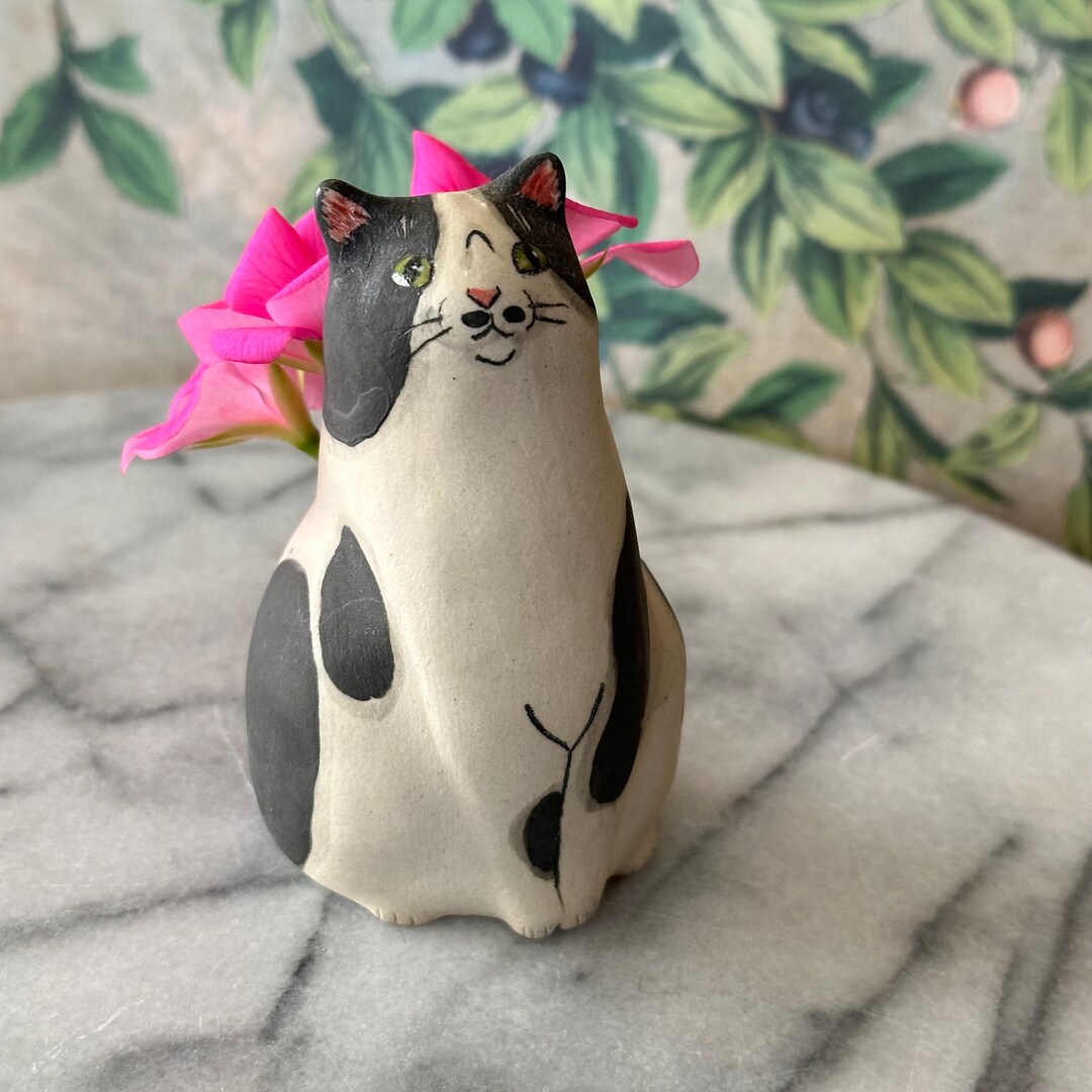 Sitting Black and White Spotted Cat Vase Ceramic Cat - Etsy