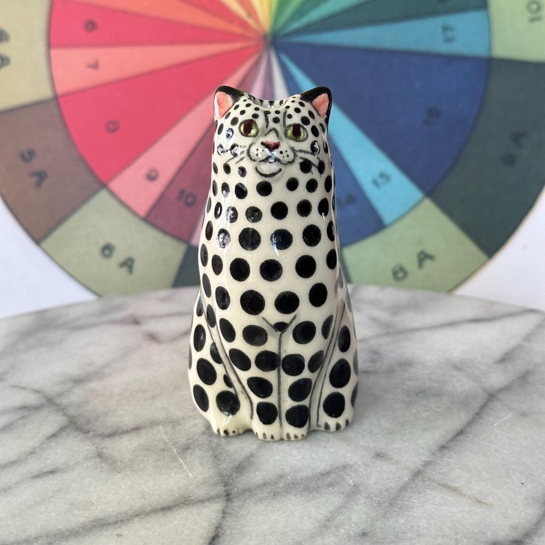 Polka Dot Cat Vase Black & White Zipatone Cat Figurine Small Opening ...