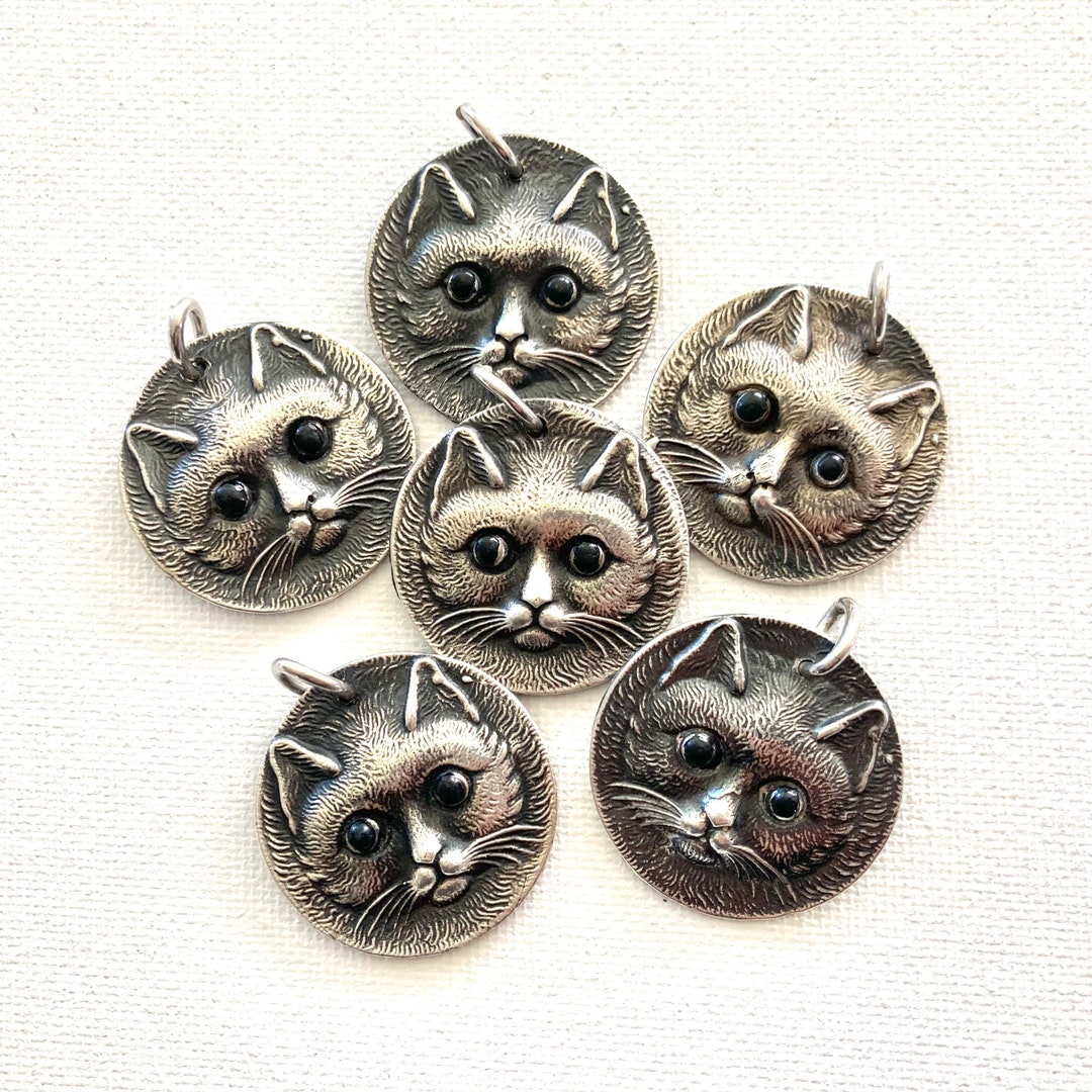 Sterling Silver Cat Face Pendant With Cold Enamel Eyes Made From ...