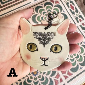 Cat Ornament - Handmade White Cat Ceramic Ornament With Palladium Luster Design - White ...