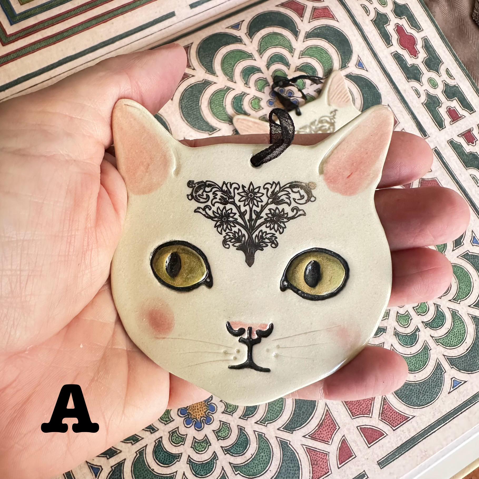 Cat Ornament - Handmade White Cat Ceramic Ornament With Palladium ...