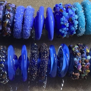 Shades of Blue Handmade Lampwork Glass Beads, Rustic Disk Beads, (2mm ...
