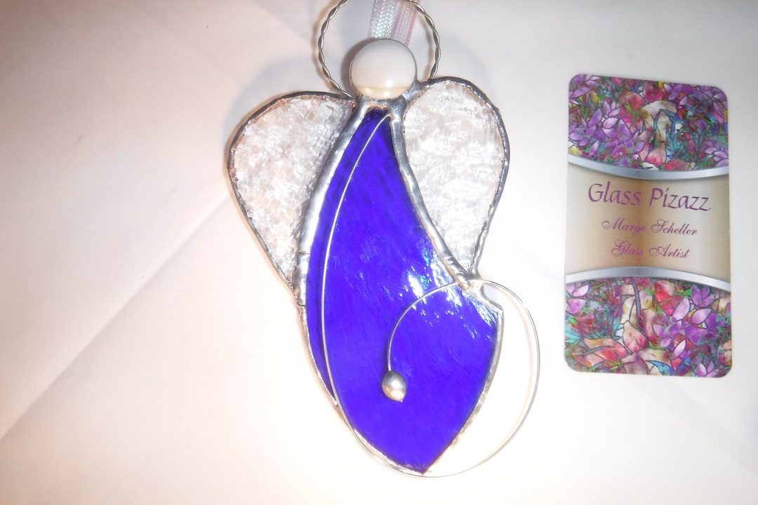 Royal Blue Textured Stained Glass Angel Ornament, Angel Suncatcher - Etsy