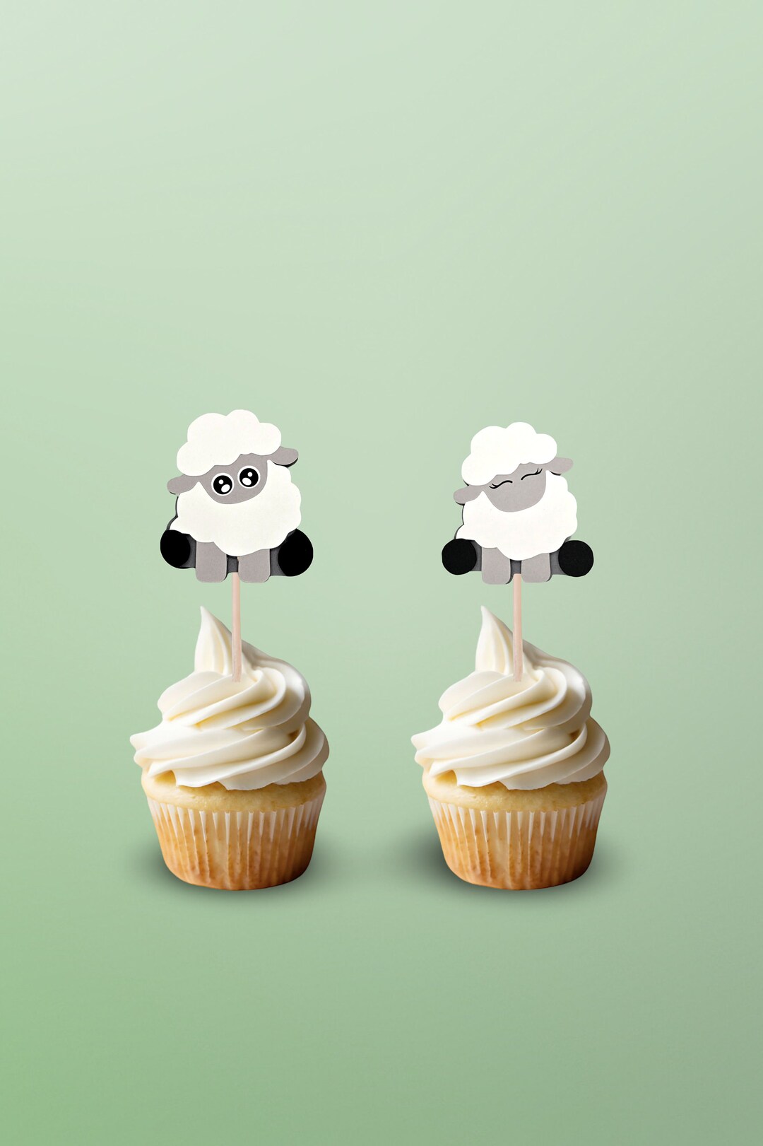 Super Cute Sheep Cupcake Topper Multi Layered Summer Party Farm Animal ...