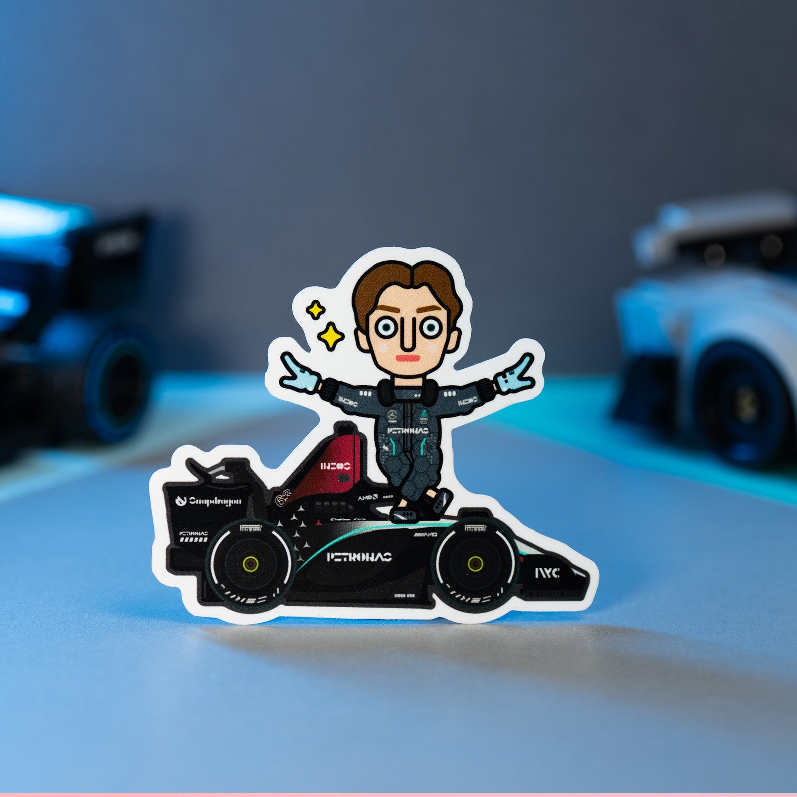 George Russell Iconic T-pose on F1 Race Car Waterproof Sticker | Cute ...