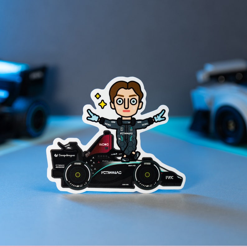 George Russell Iconic T-pose on F1 Race Car Waterproof Sticker | Cute ...