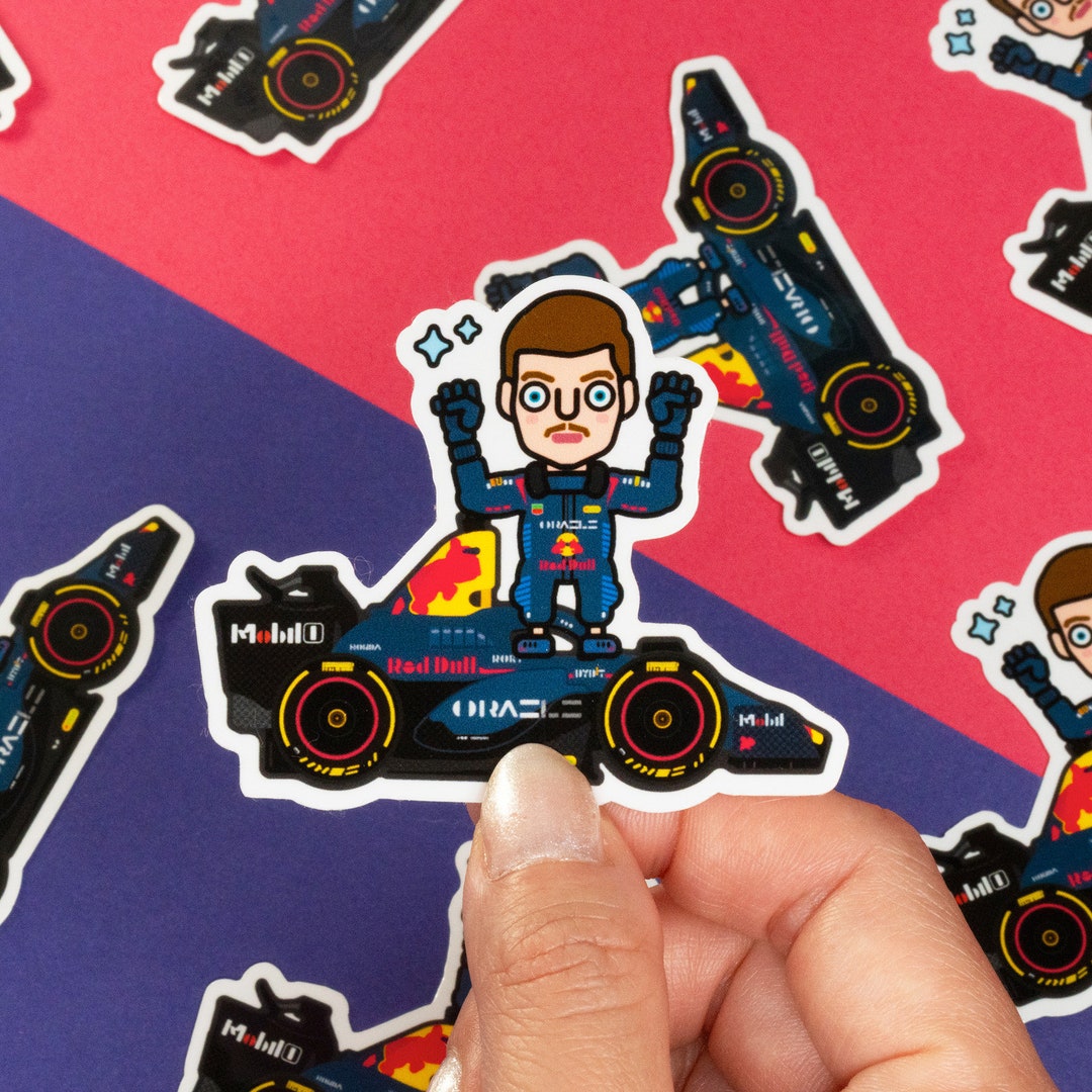 F1 Max Verstappen Sticker Victory Pose With Race Car Cute F1 Sticker ...